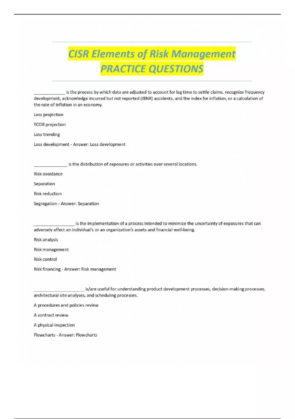 CISR Elements of Risk Management PRACTICE QUESTIONS - Rehearsal - Stuvia US