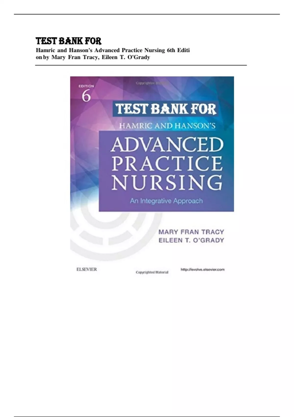Test Bank For Hamric and Hanson's Advanced Practice Nursing 6th Edition ...