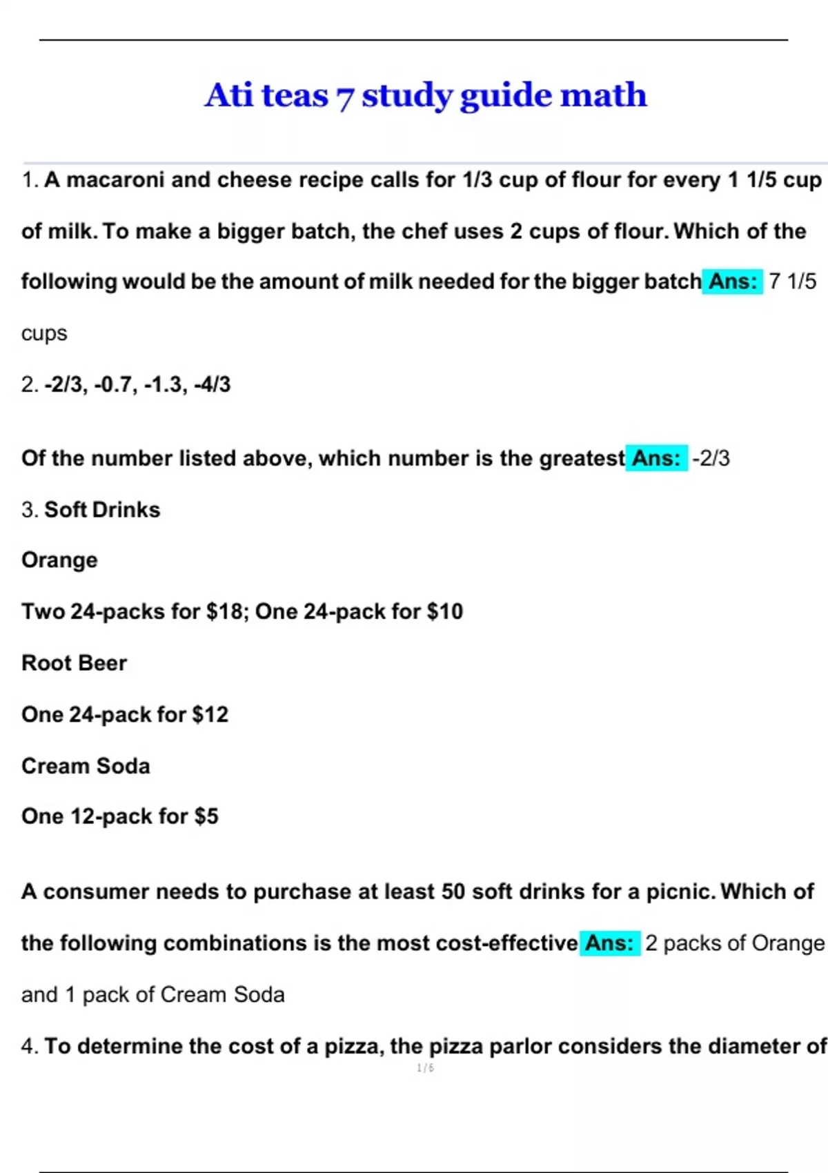 ATI TEAS 7 STUDY GUIDE & PRACTICE QUESTIONS (MATHS SECTION) 2025/2026 ...