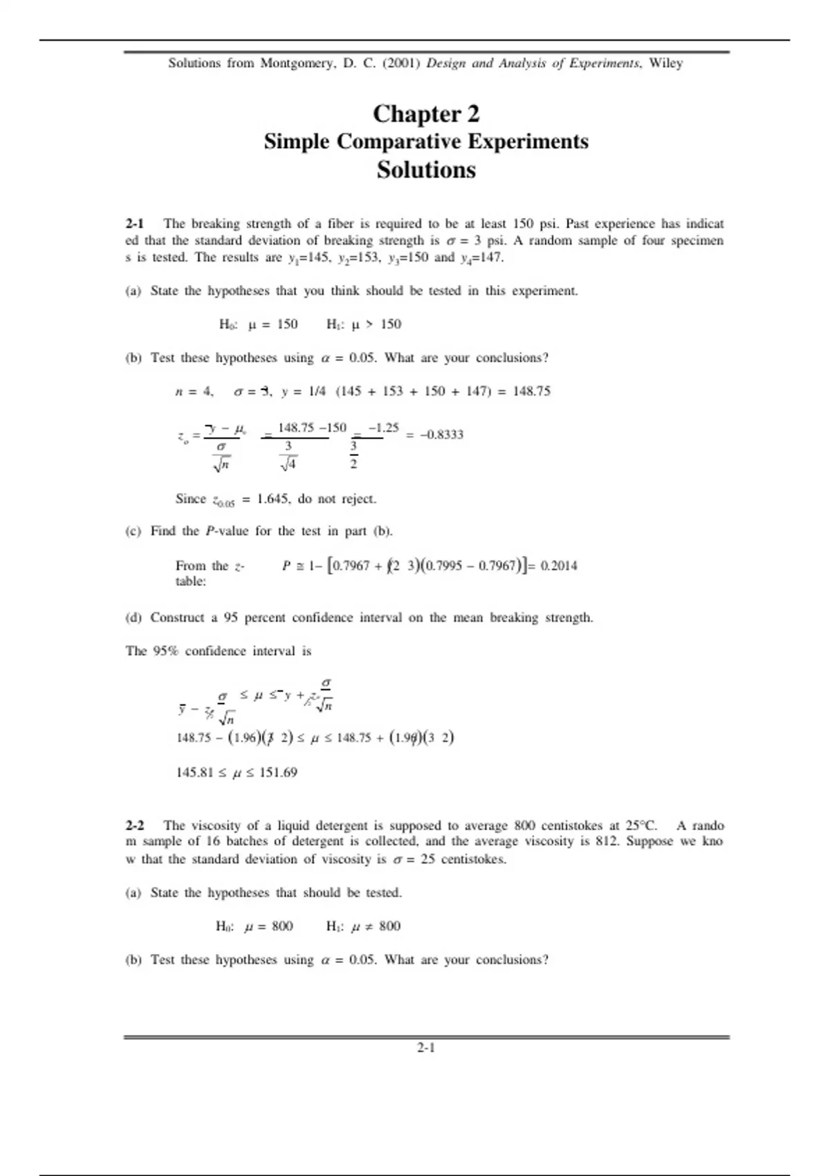 Solutions manual 2001 design and analysis of experiments - Design and ...