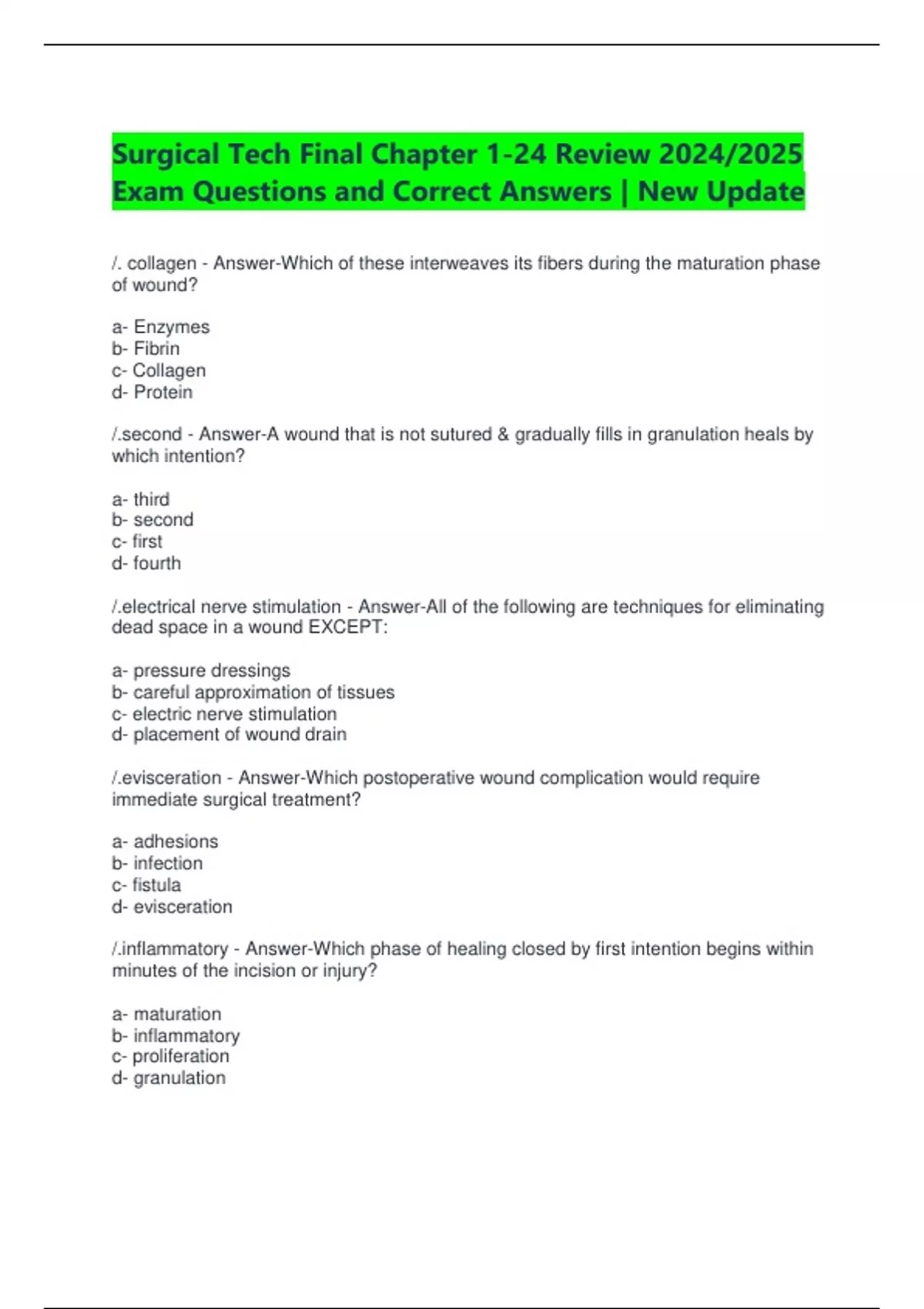 Surgical Tech Final Chapter 1-24 Review 2024/2025 Exam Questions and ...