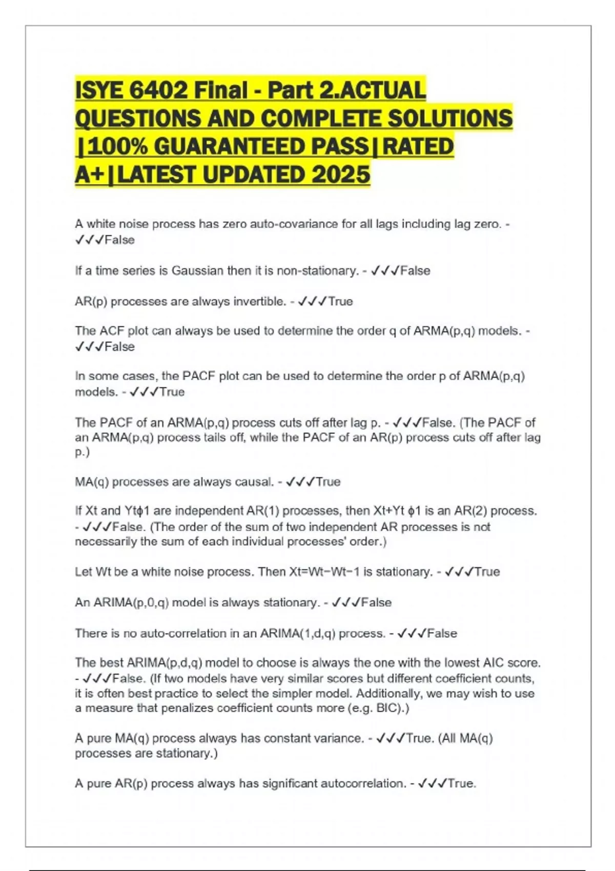 ISYE 6402 Final - Part 2.ACTUAL QUESTIONS AND COMPLETE SOLUTIONS |100% ...