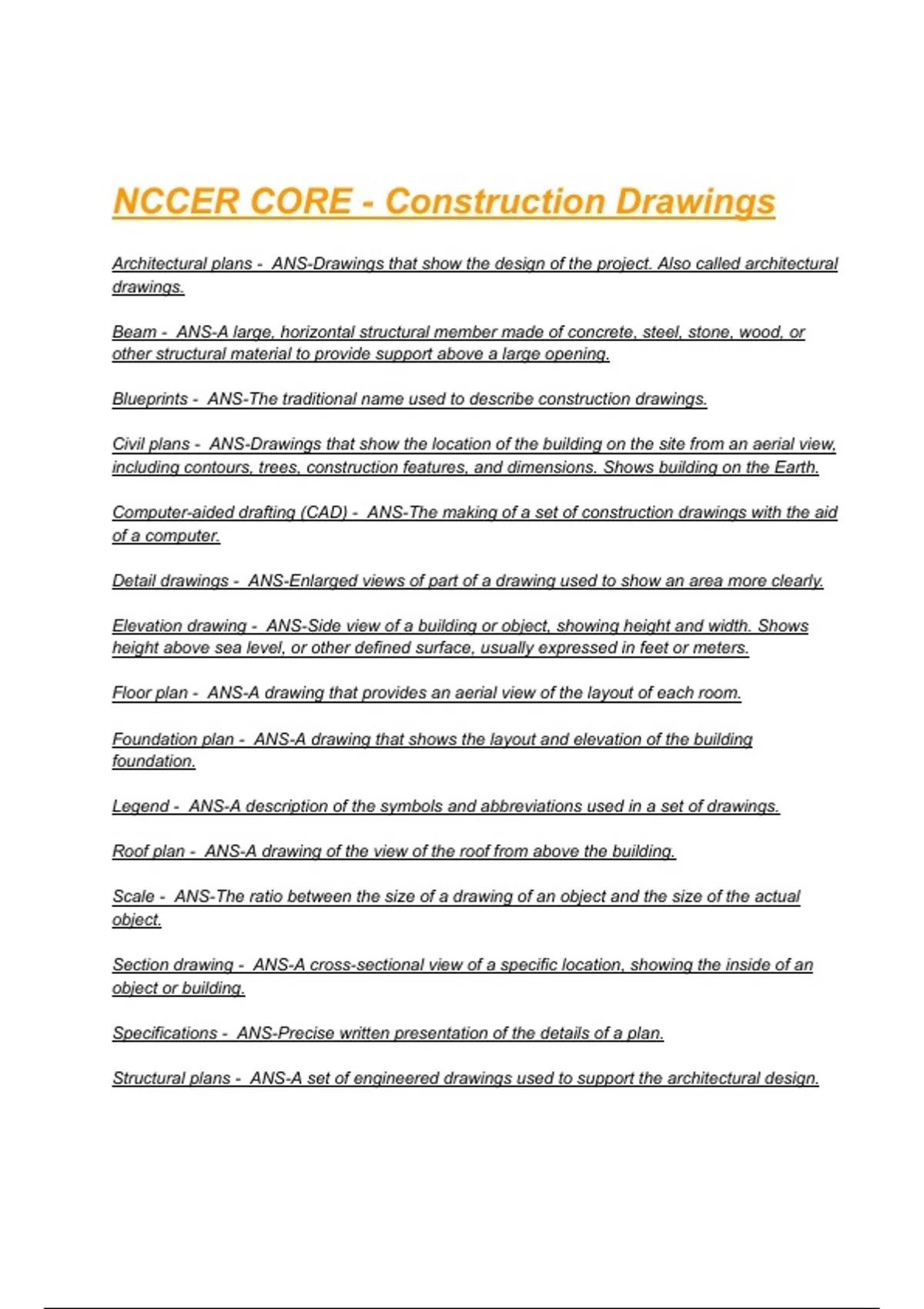 NCCER Core - construction drawings Exam Questions with correct Answers ...