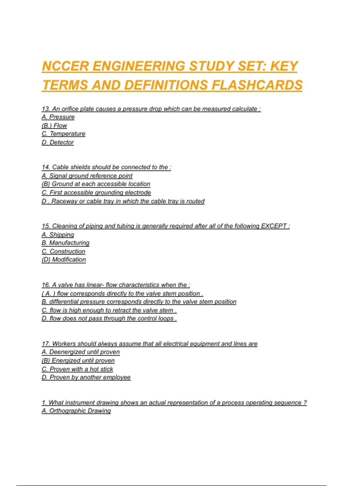 NCCER ENGINEERING STUDY SET: KEY TERMS AND DEFINITIONS FLASHCARDS ...