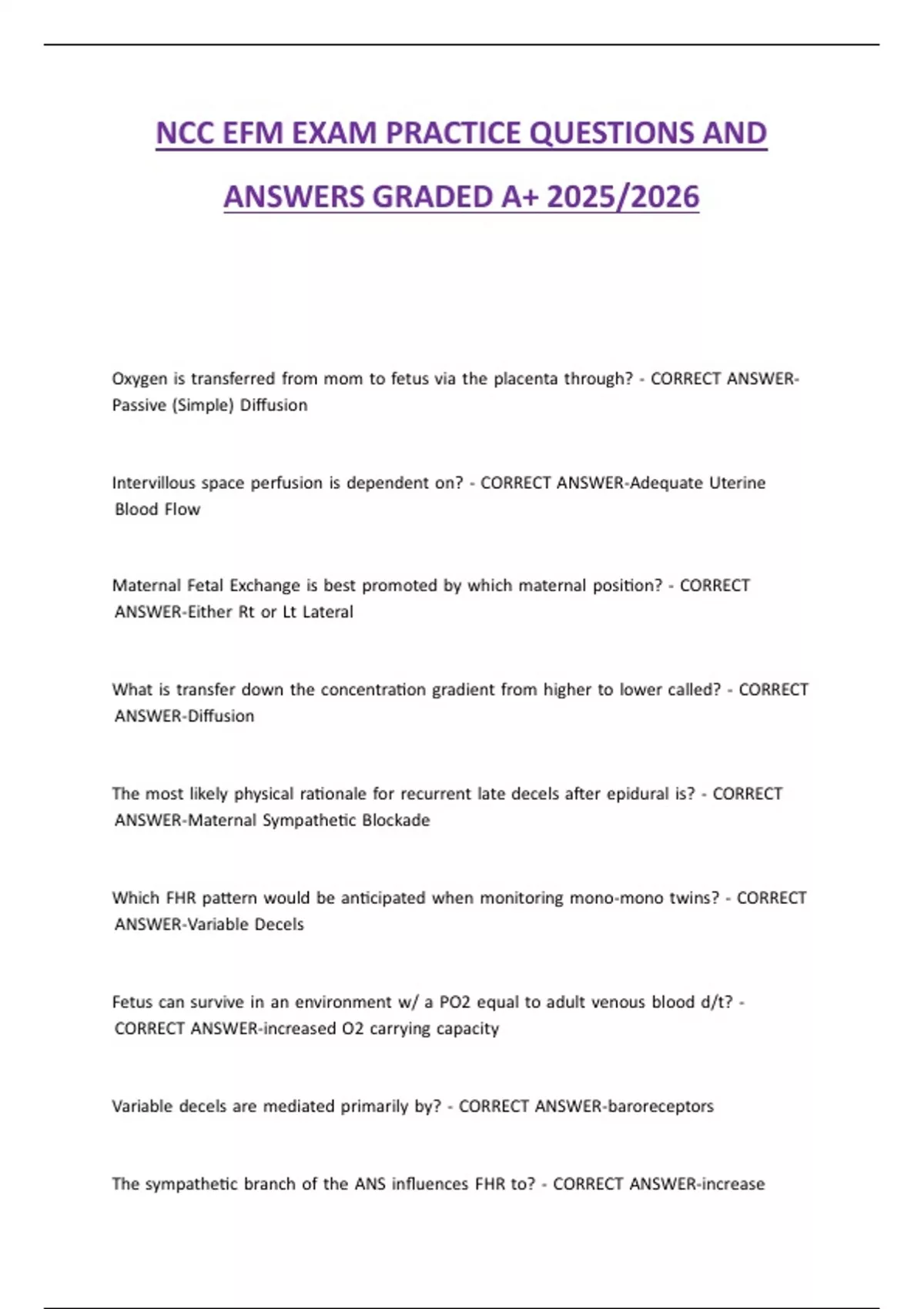 NCC EFM EXAM PRACTICE QUESTIONS AND ANSWERS GRADED A+ 2025/2026 - Ncc ...