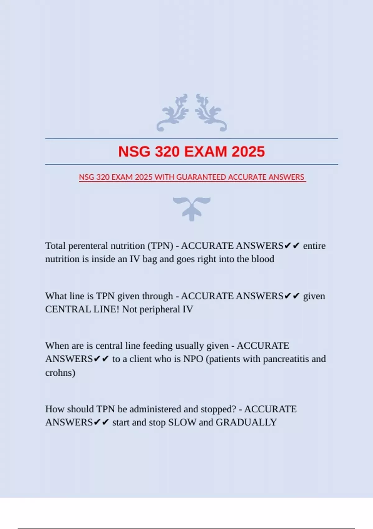 NSG 320 EXAM 2025 WITH GUARANTEED ACCURATE ANSWERS - NSG 320 - Stuvia US