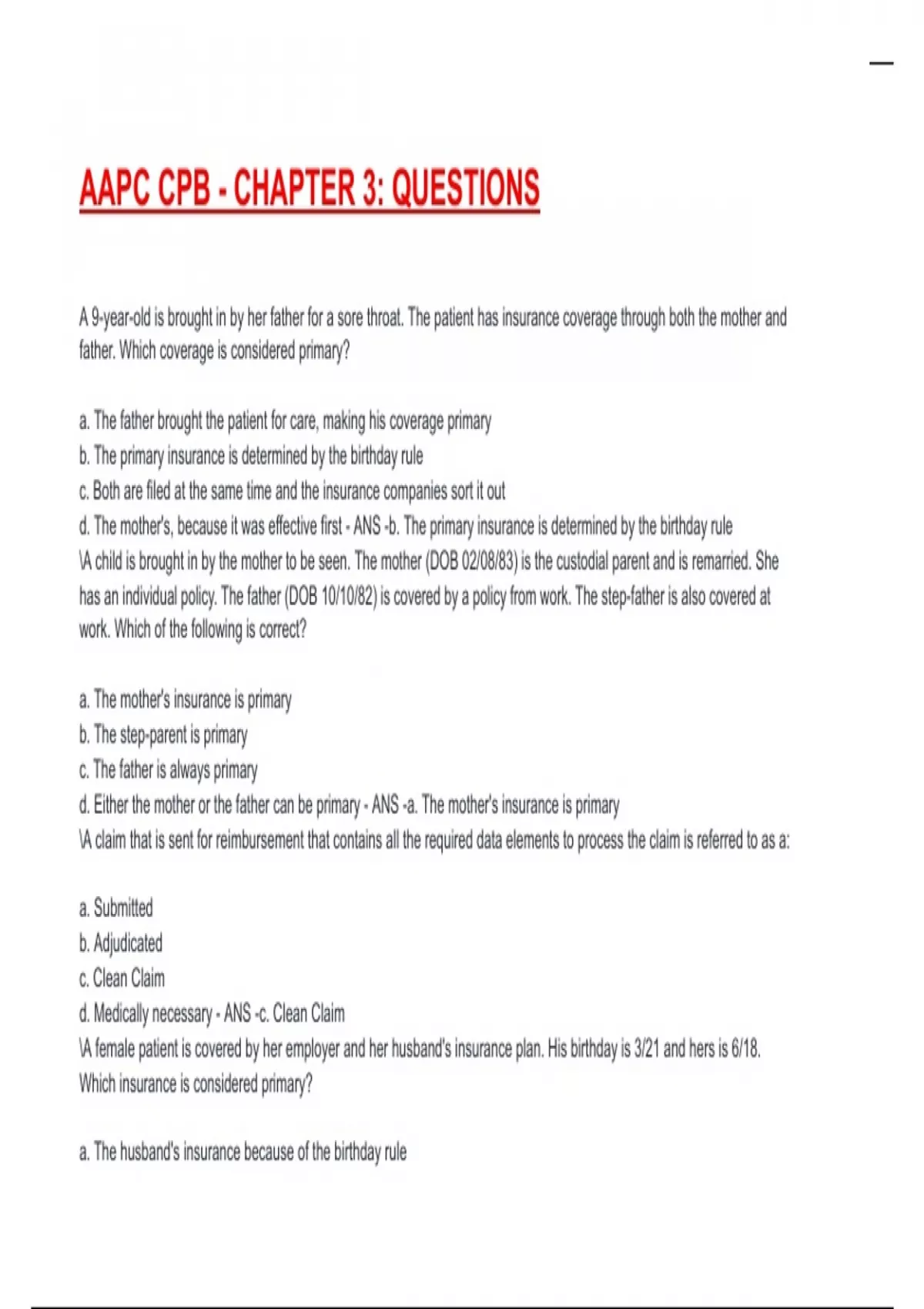AAPC CPB - CHAPTER 3: QUESTIONS WITH COMPLETED SOLUTIONS 2025. - AAPC ...