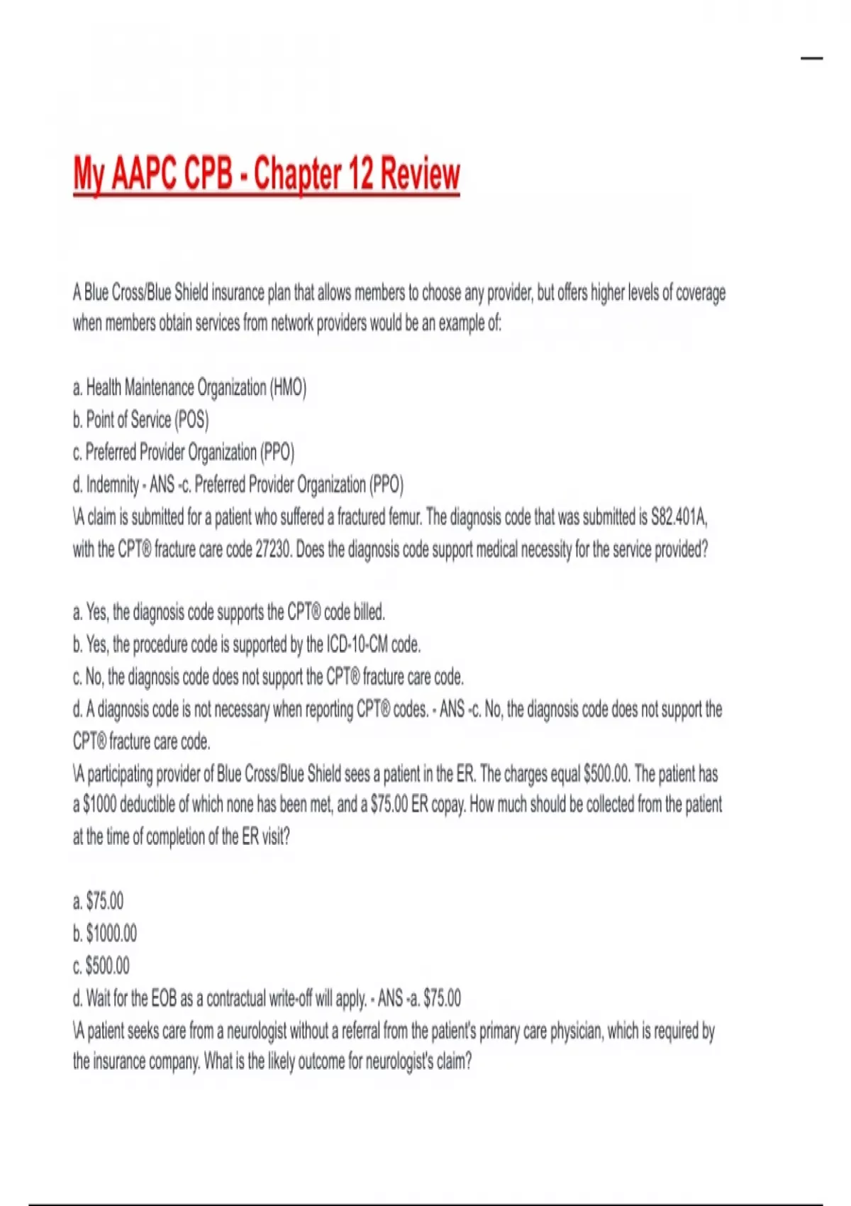 My AAPC CPB - Chapter 12 Review Exam 2025/2026 Questions With Correct Solutions. - AAPC CPB ...