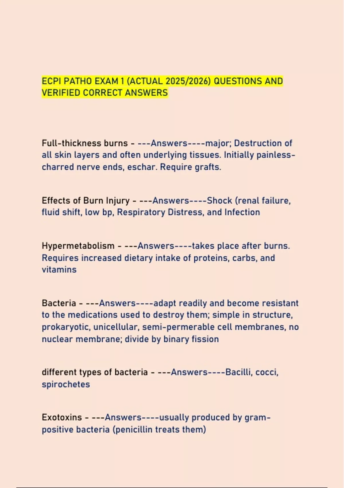 ECPI PATHO EXAM 1 (ACTUAL 2025/2026) QUESTIONS AND VERIFIED CORRECT ...