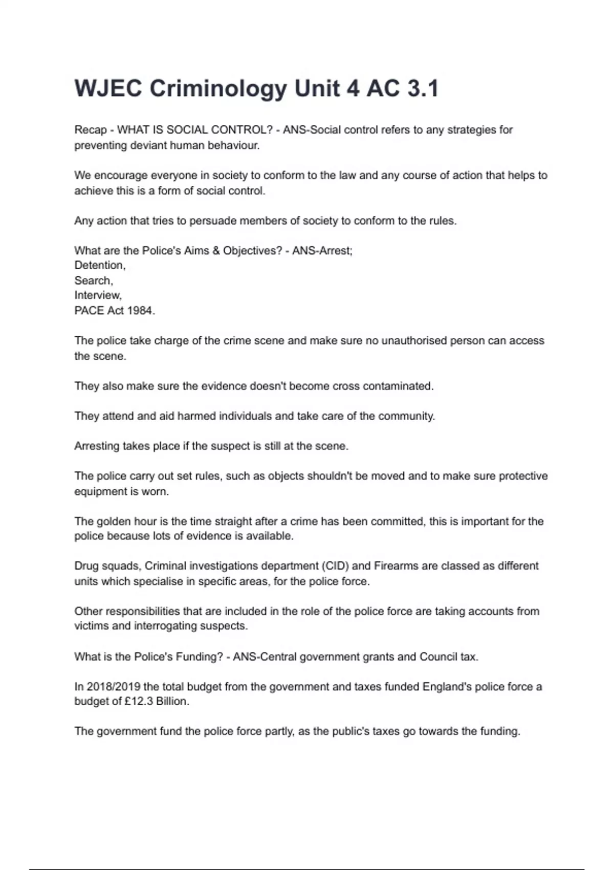 WJEC Criminology Unit 4 AC 3.1 Quiz Questions and answers graded A+ 2025/2026 - WJEC CRIMINOLOGY ...