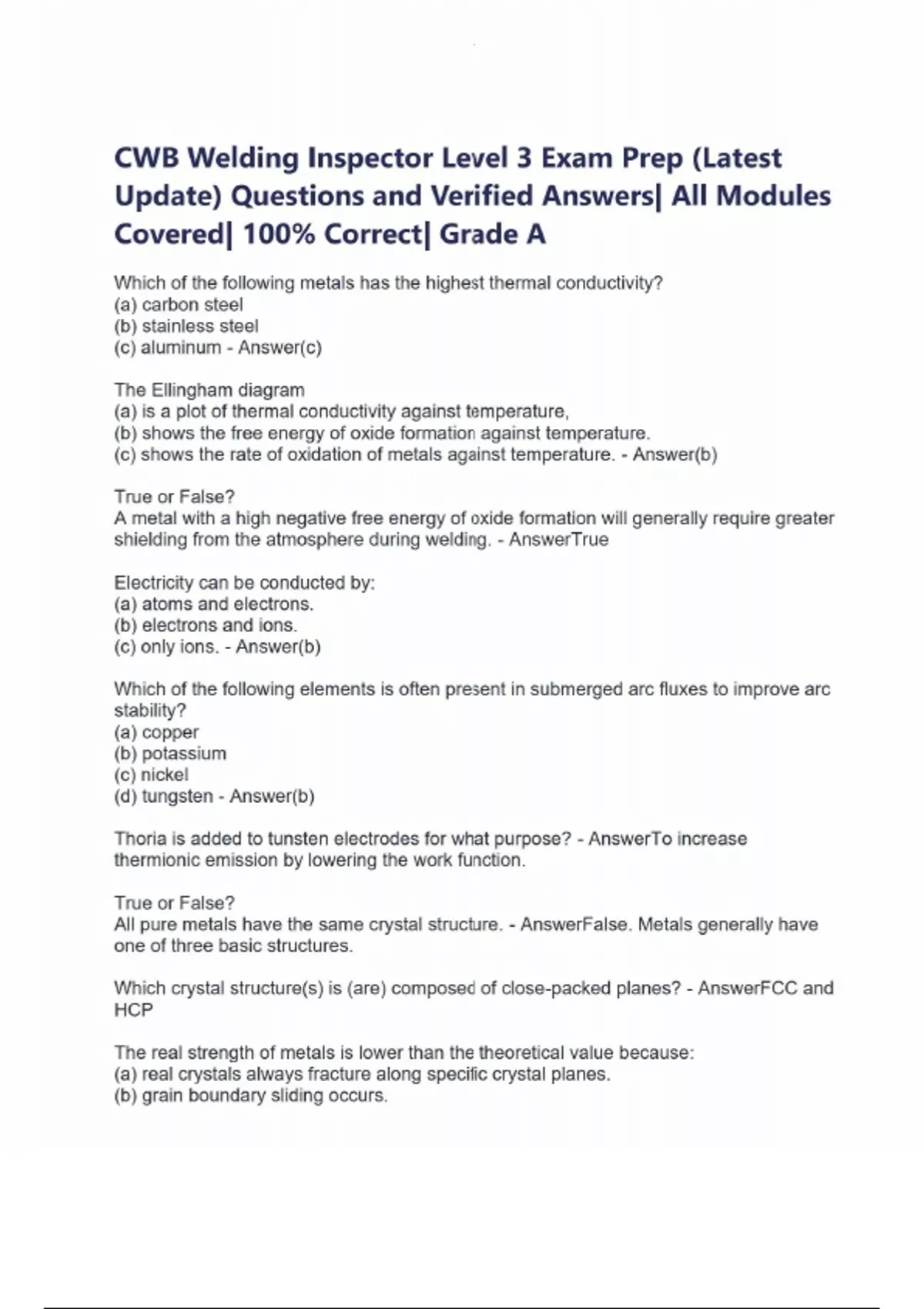 CWB Welding Inspector Level 3 Exam Prep (Latest Update) Questions and ...