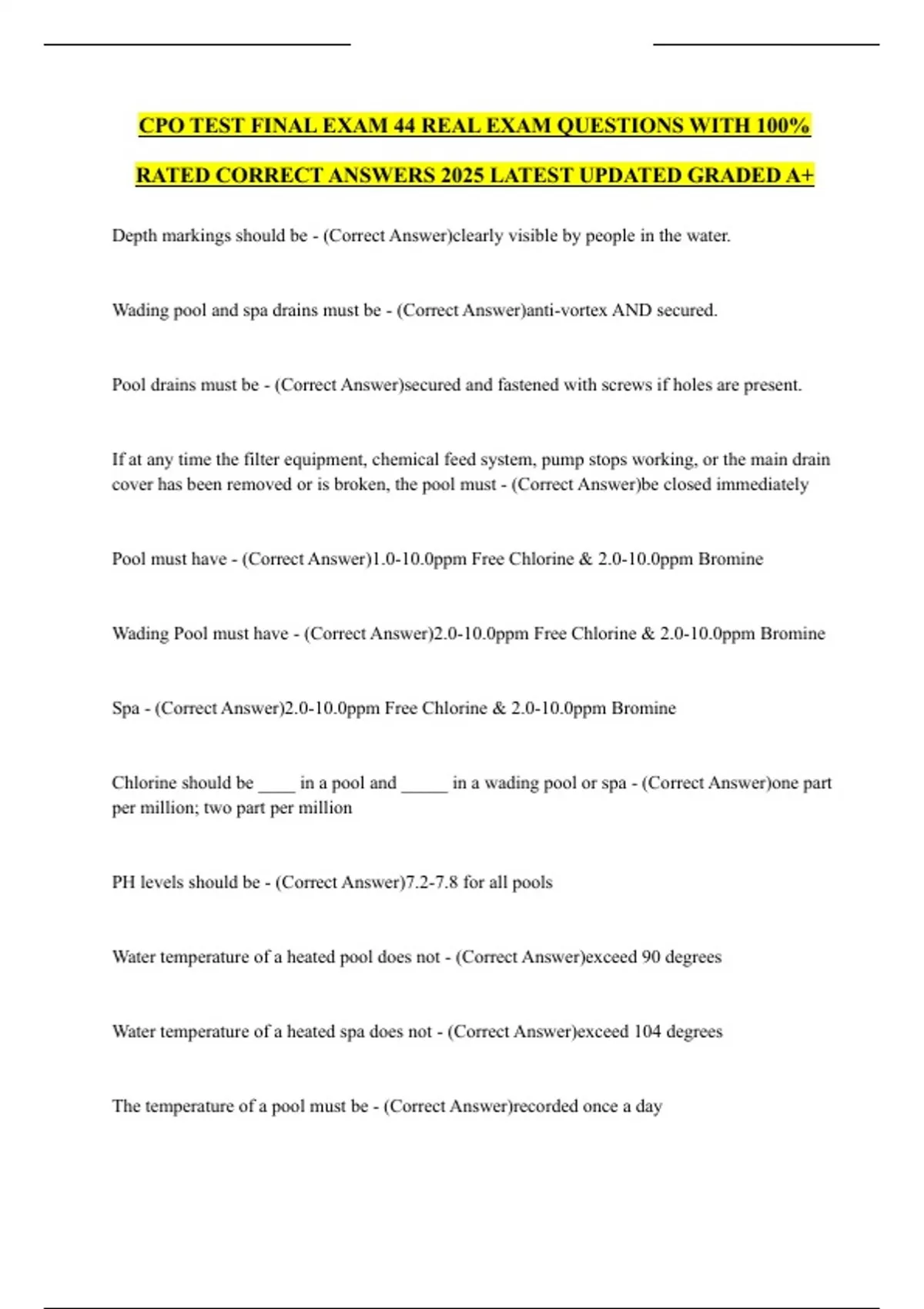 CPO TEST FINAL EXAM 44 REAL EXAM QUESTIONS WITH 100% RATED CORRECT ...