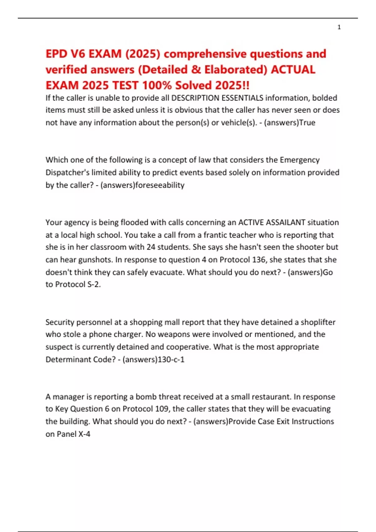 EPD V6 EXAM (2025) comprehensive questions and verified answers (Detailed & Elaborated) ACTUAL ...