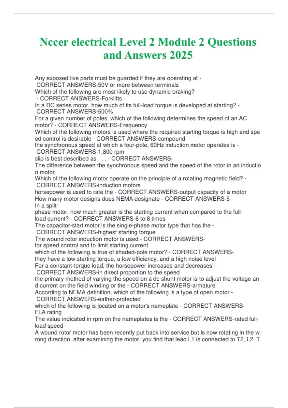 Nccer electrical Level 2 Module 2 Questions and Answers 2025 - NCCER ...