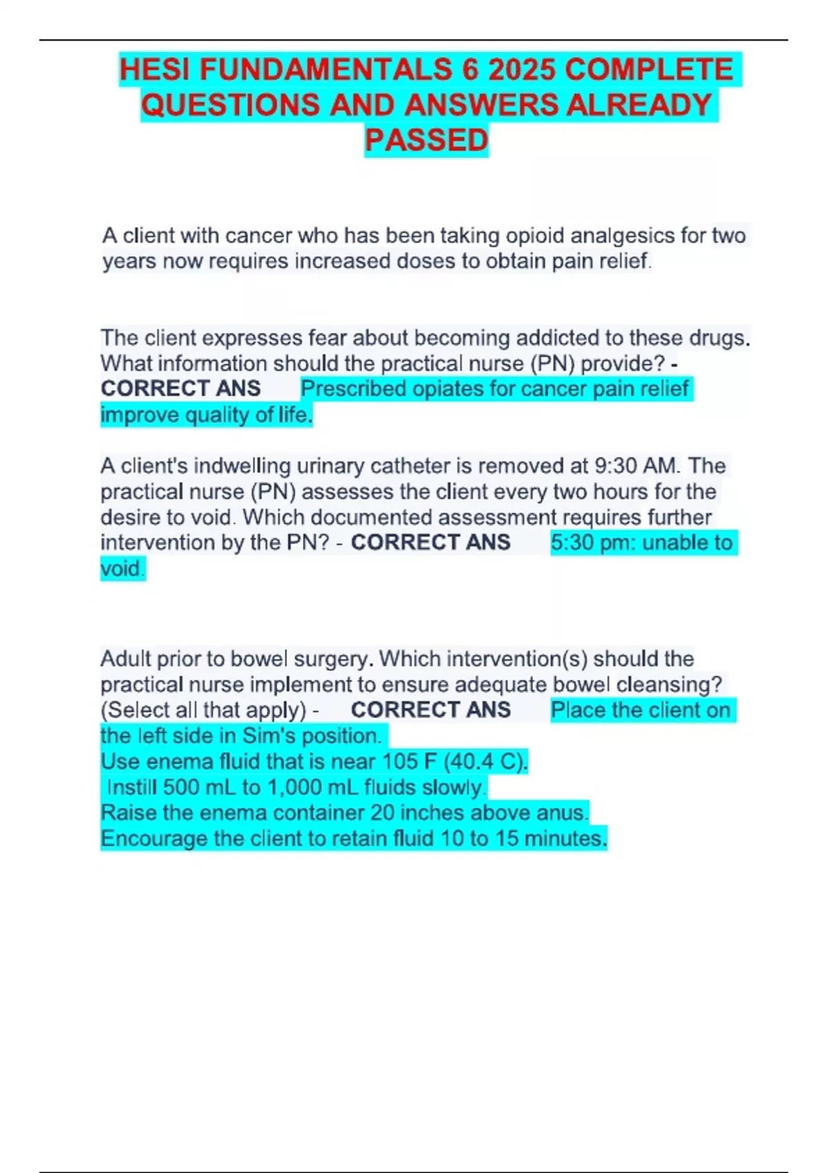 HESI FUNDAMENTALS 6 2025 COMPLETE QUESTIONS AND ANSWERS ALREADY PASSED ...