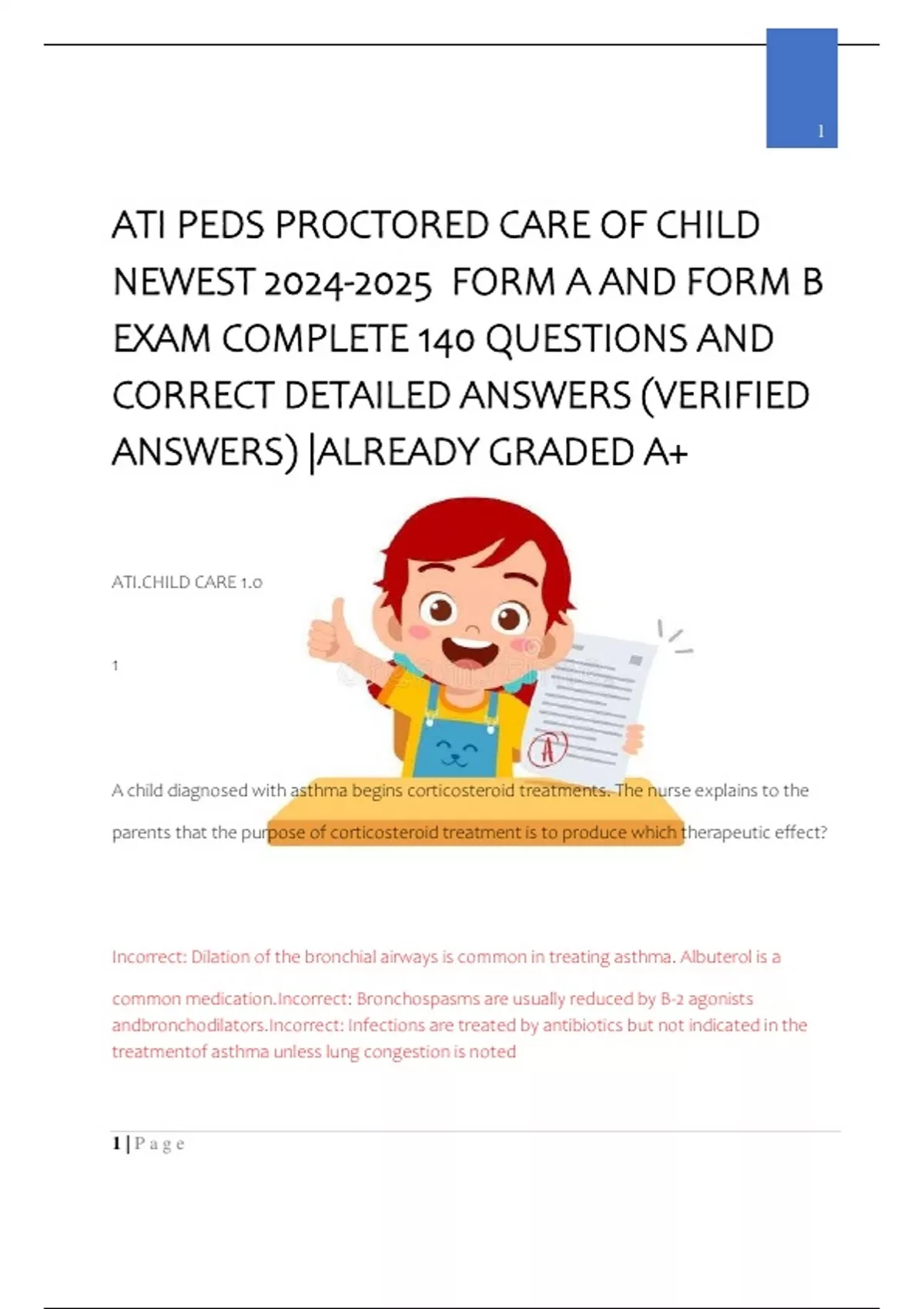 ATI PEDS PROCTORED CARE OF CHILD NEWEST FORM A AND FORM B EXAM COMPLETE ...
