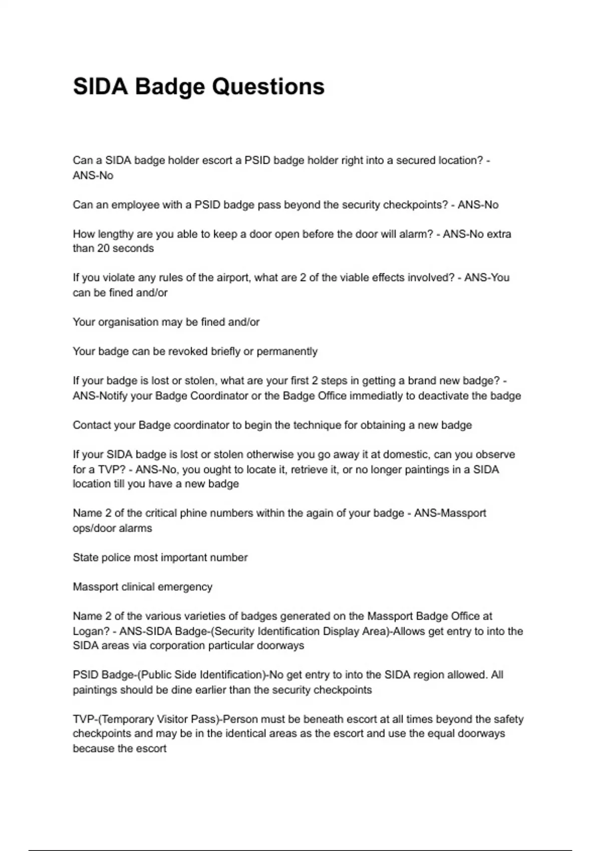 SIDA Badge Questions NEWEST 2025/2026 ACTUAL EXAM COMPLETE QUESTIONS ...