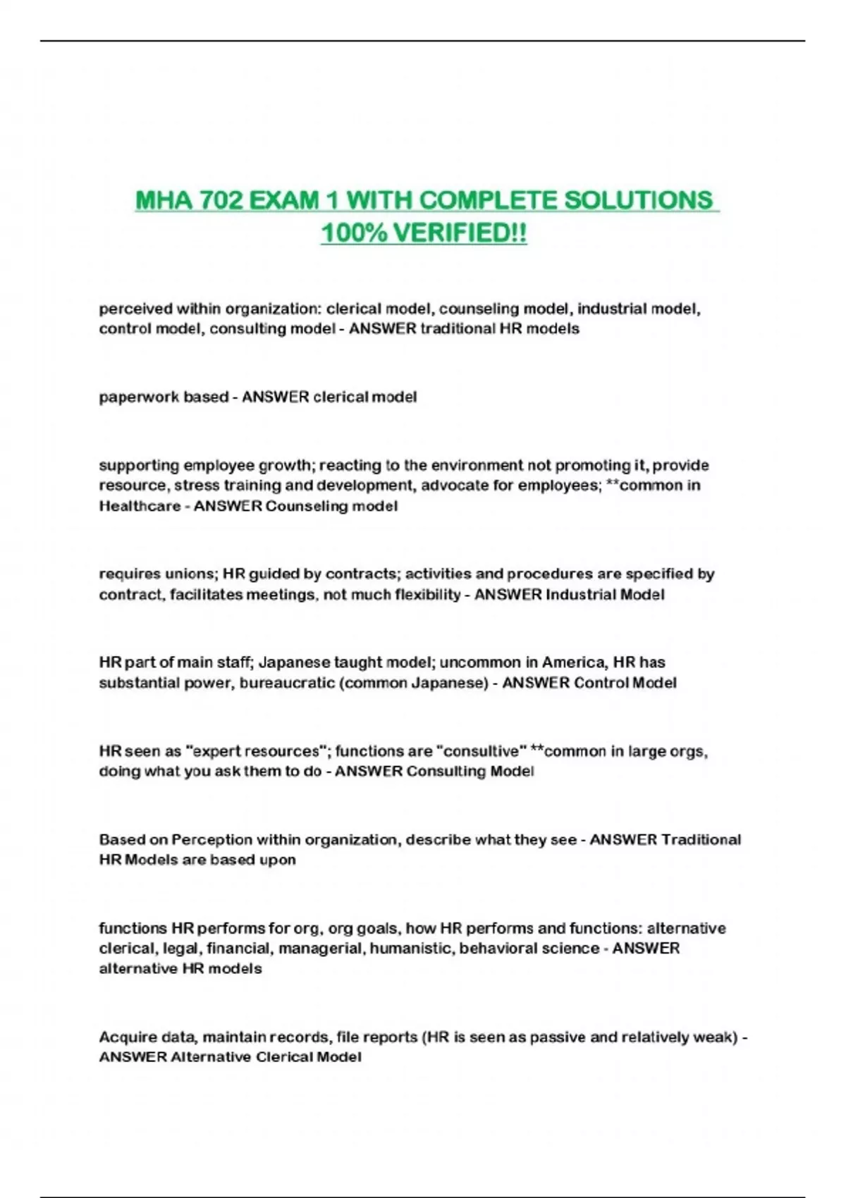 MHA 702 EXAM 1 WITH COMPLETE SOLUTIONS 100% VERIFIED!! - MHA 702 ...