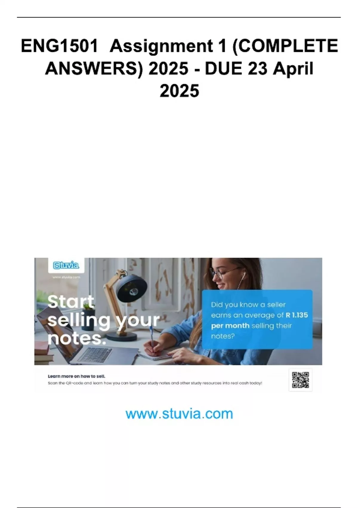 ENG1501 Assignment 1 (COMPLETE ANSWERS) 2025 - DUE 23 April 2025 - UNISA - Stuvia SA