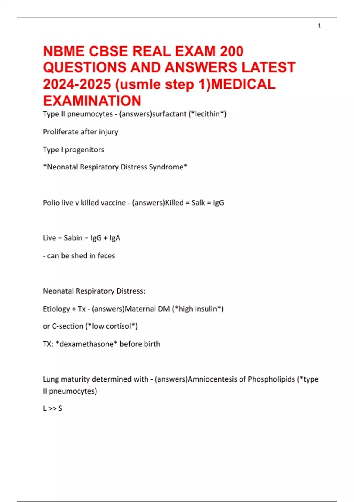 NBME CBSE REAL EXAM 200 QUESTIONS AND ANSWERS LATEST (usmle step 1 ...
