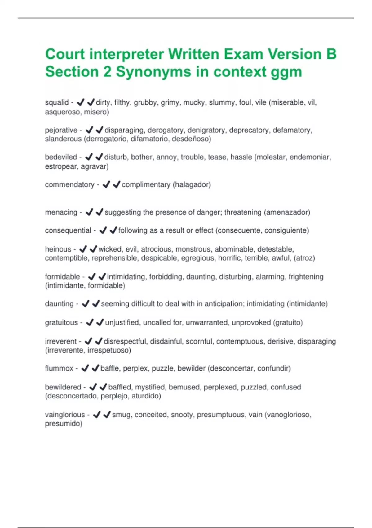 Court interpreter Written Exam Version B Section 2 Synonyms in context ...