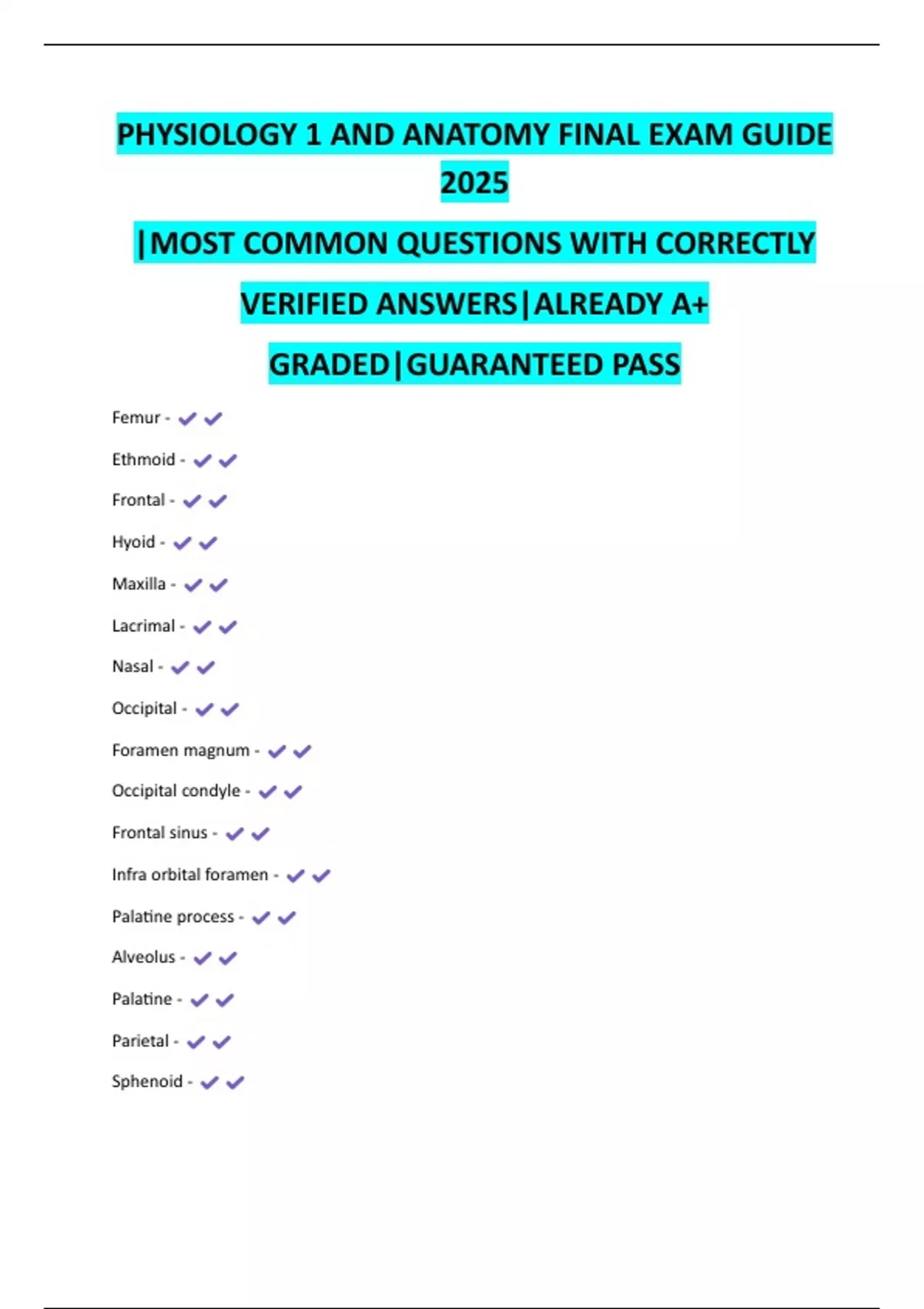 Anatomy and Physiology | Practice Exam Bundle 2025 | With Marked ...