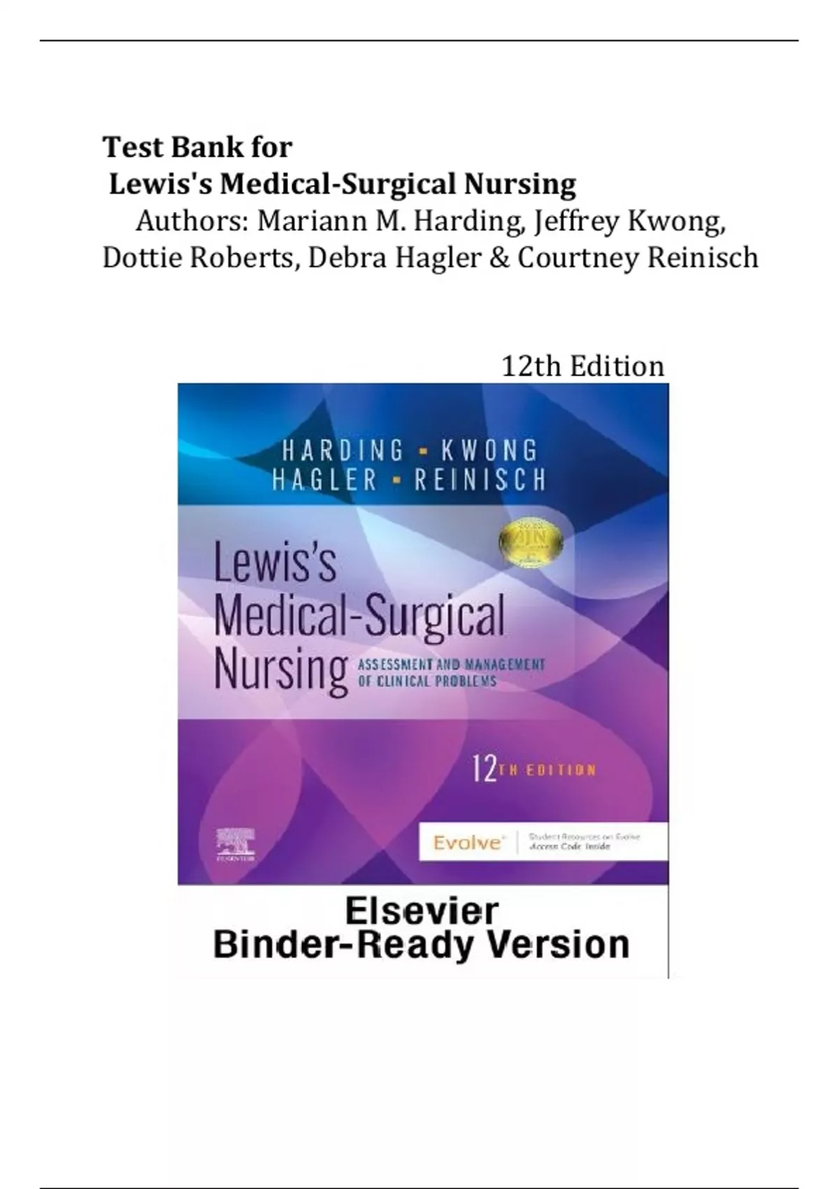 Test Bank for Lewis's Medical-Surgical Nursing 12th Edition by Mariann ...