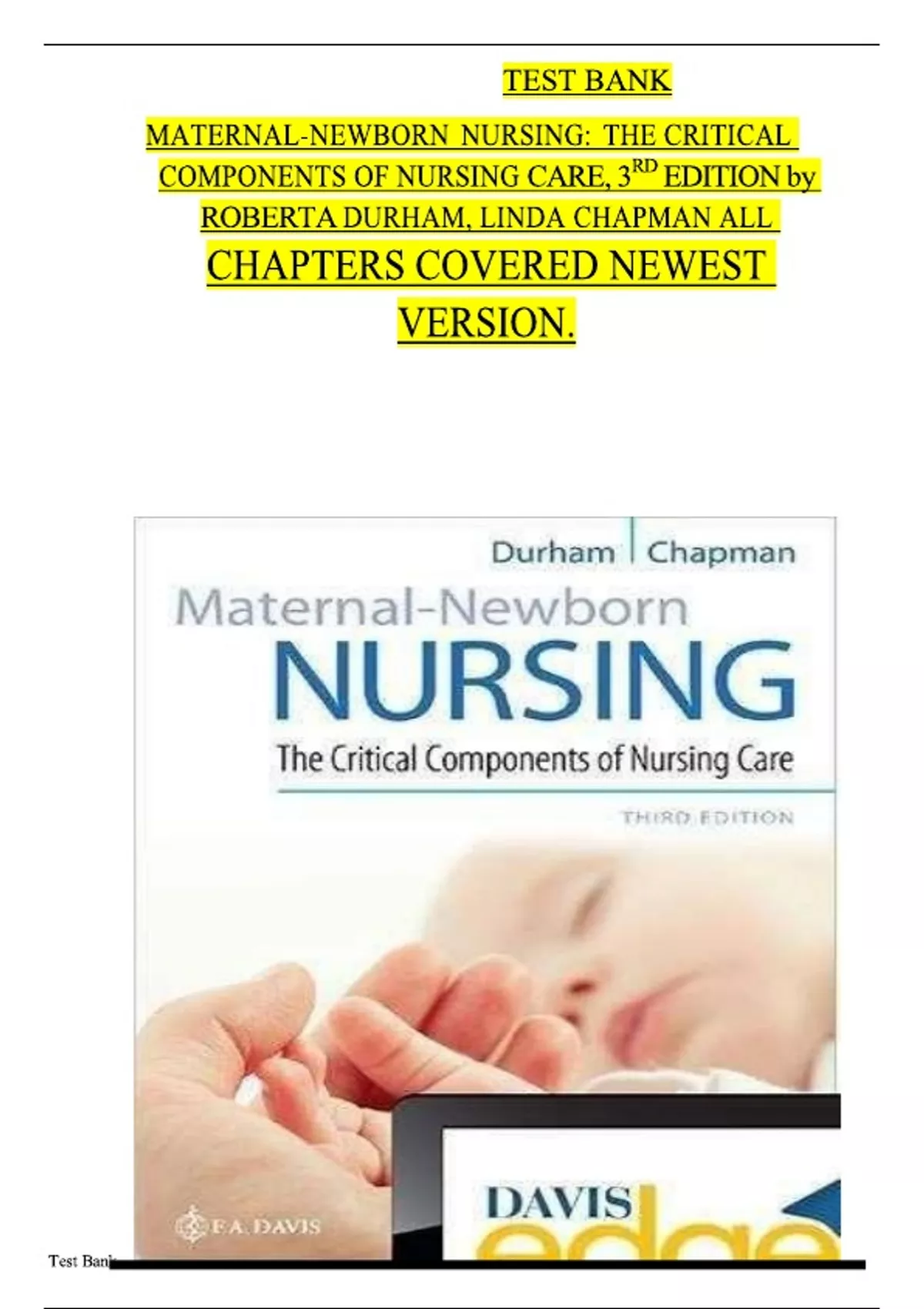TEST BANK MATERNAL-NEWBORN NURSING: THE CRITICAL COMPONENTS OF NURSING ...