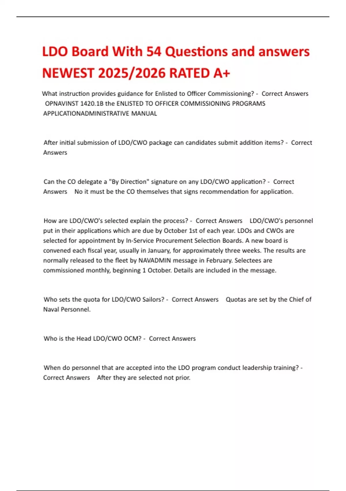 LDO Board With 54 Questions and answers NEWEST 2025/2026 RATED A+ - LDO ...