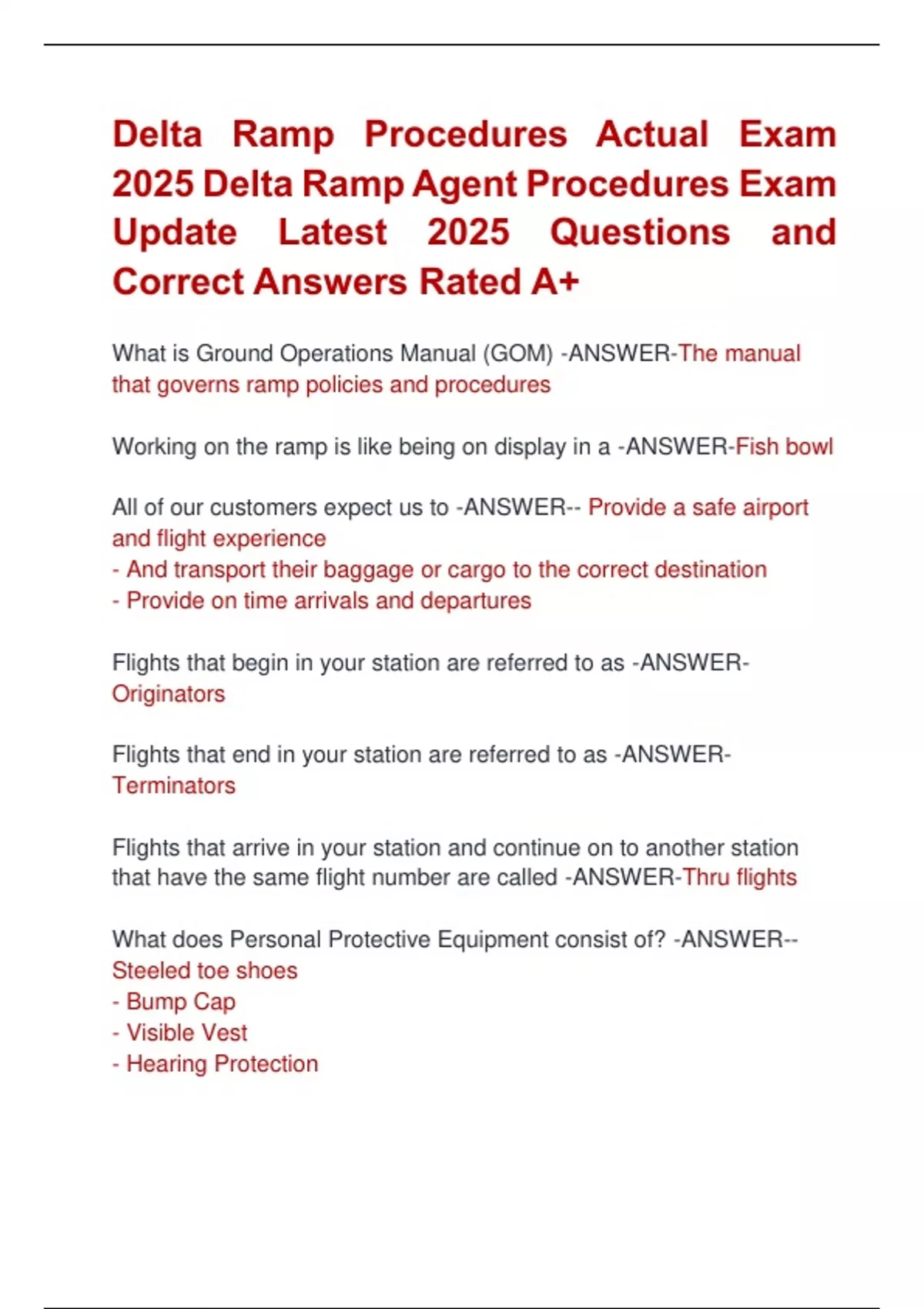 Delta Ramp Procedures Actual Exam 2025 Delta Ramp Agent Procedures Exam ...
