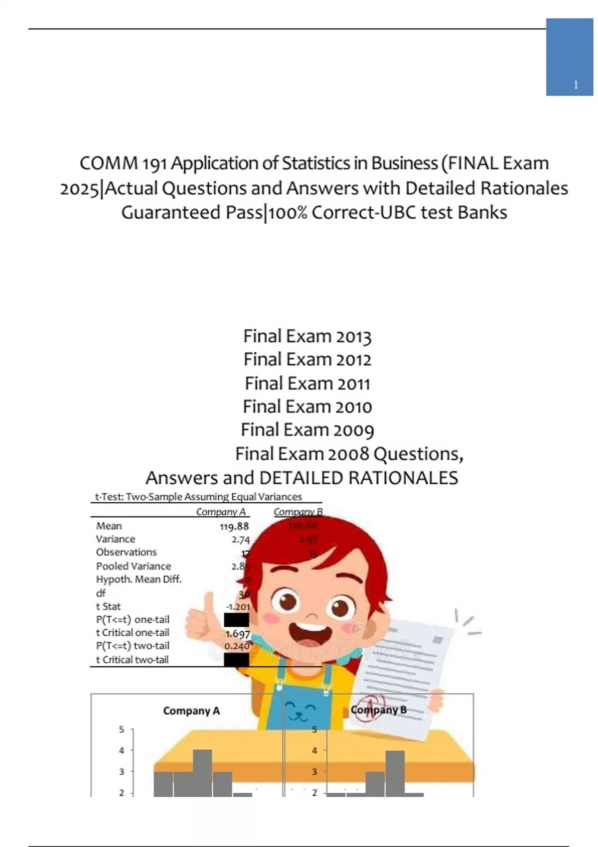 COMM 191 Application of Statistics in Business (FINAL Exam 2025|Actual Questions and Answers ...