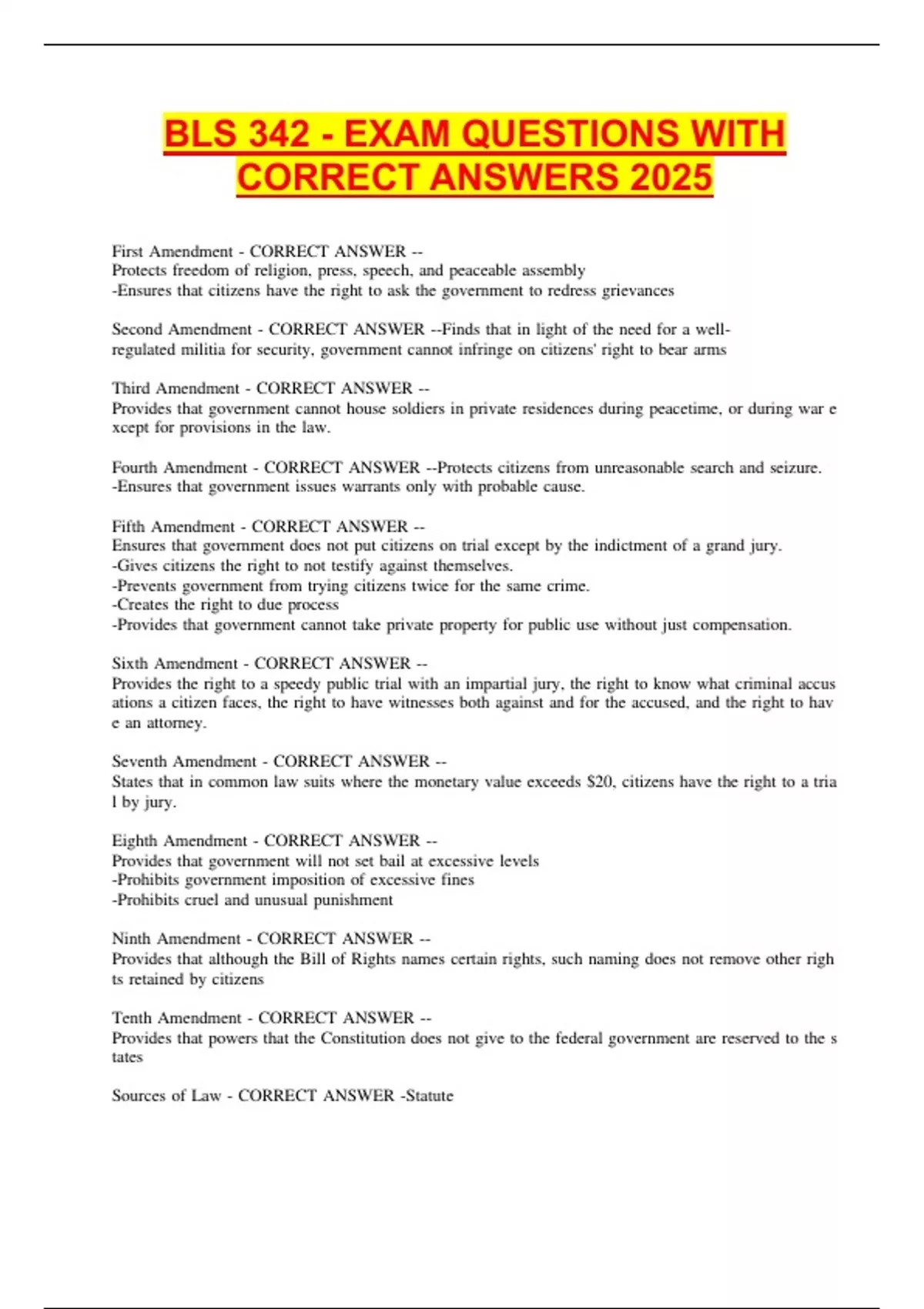 BLS 342 - EXAM QUESTIONS WITH CORRECT ANSWERS 2025 - BLS - Stuvia US