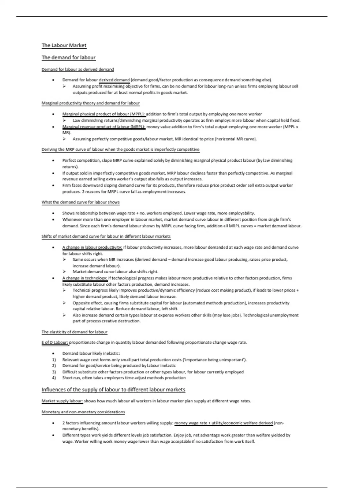 Summary A-level Economics - A* notes - The Labour Market - Economics ...