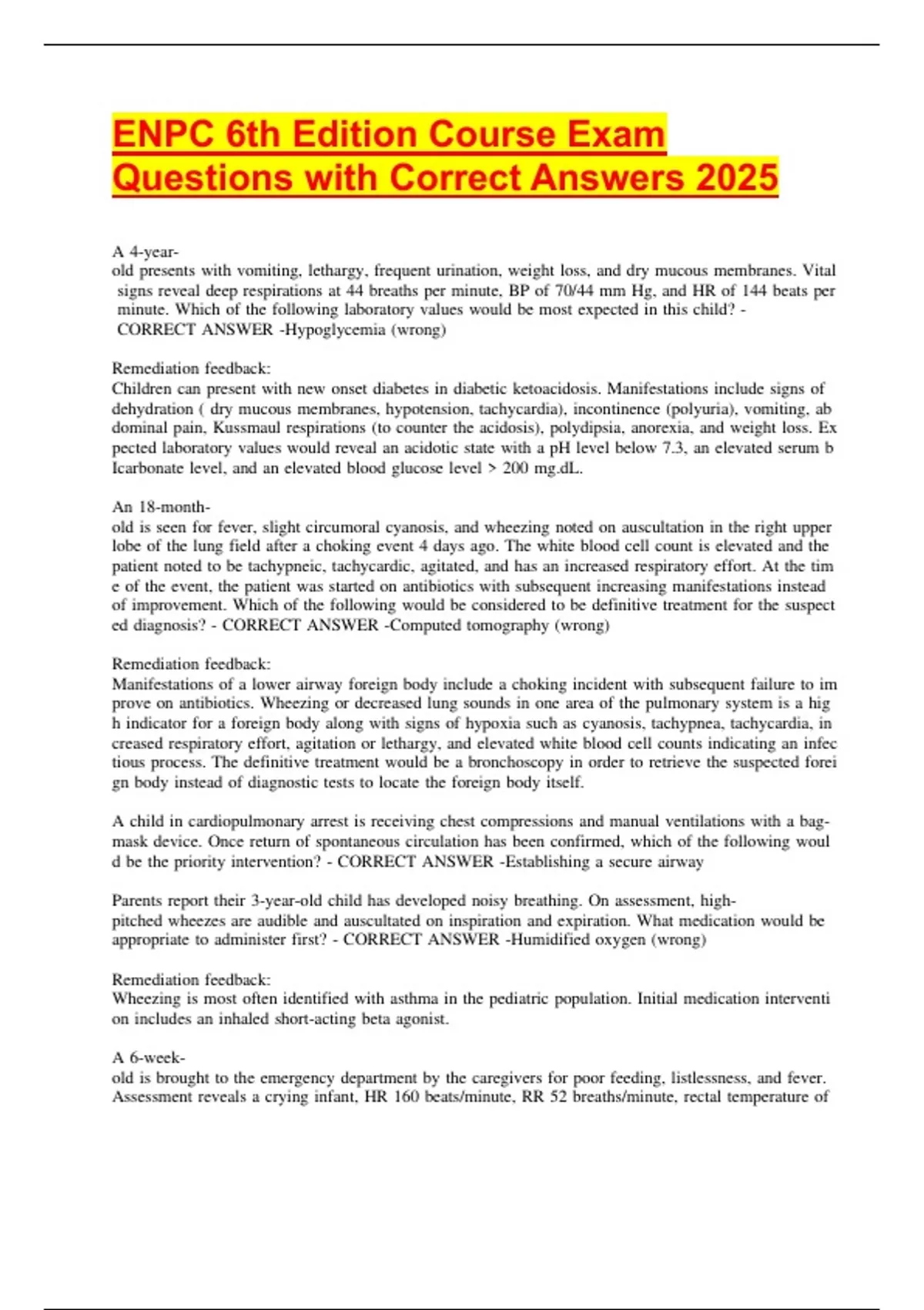 ENPC 6th Edition Course Exam Questions with Correct Answers 2025 - ENPC ...