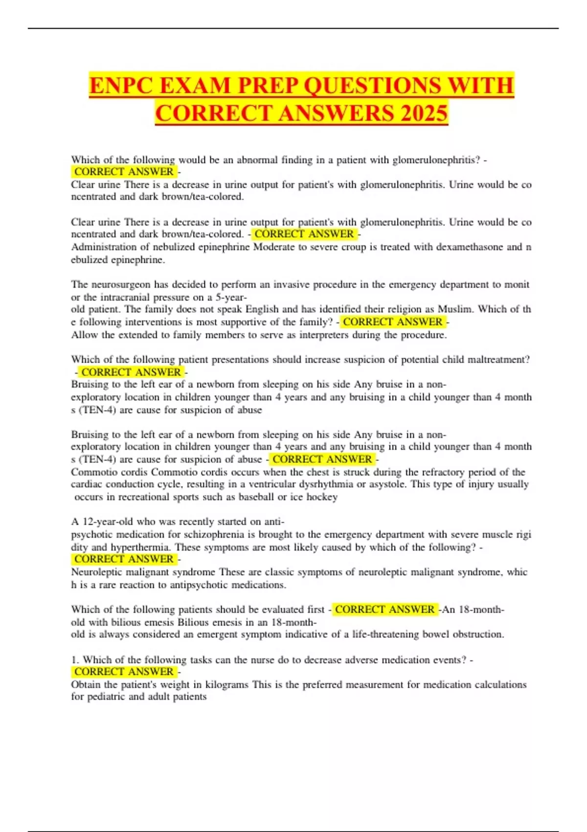 ENPC EXAM PREP QUESTIONS WITH CORRECT ANSWERS 2025 - ENPC - Stuvia FR