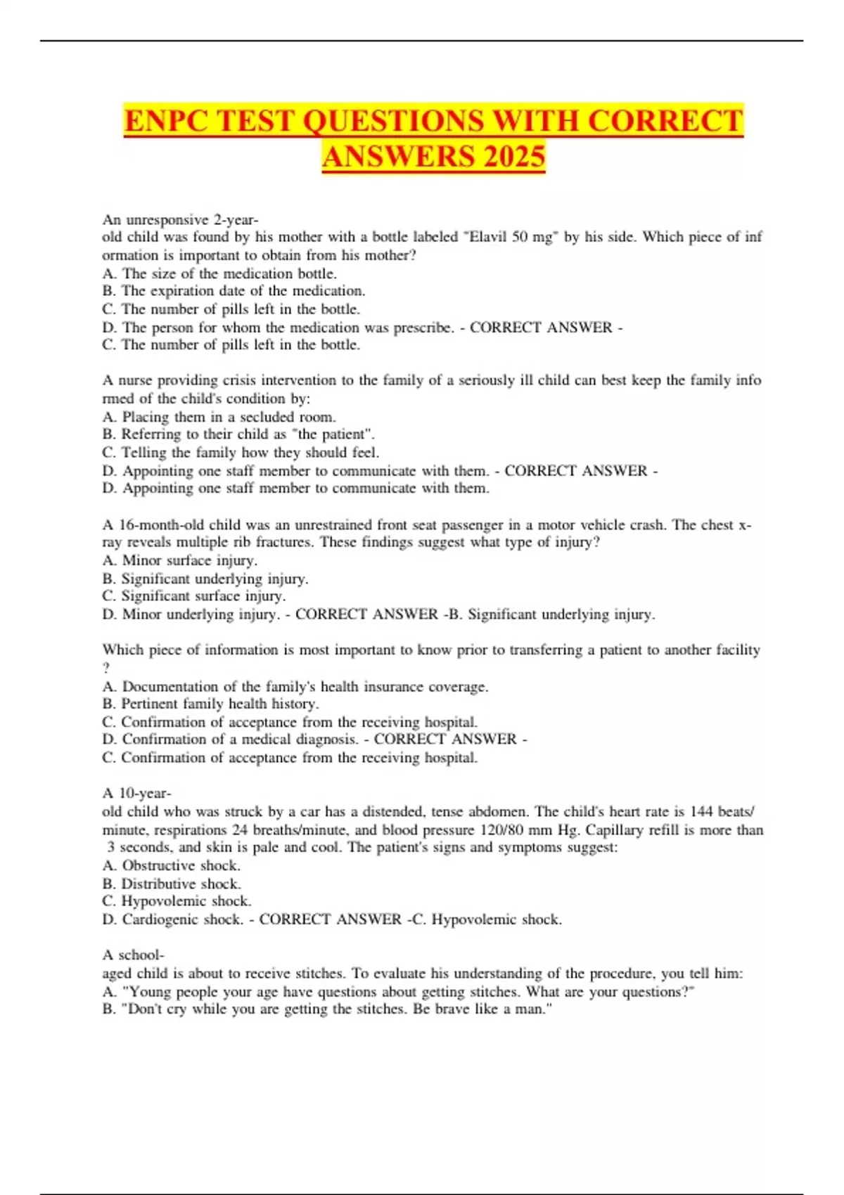 ENPC TEST QUESTIONS WITH CORRECT ANSWERS 2025 - ENPC - Stuvia FR