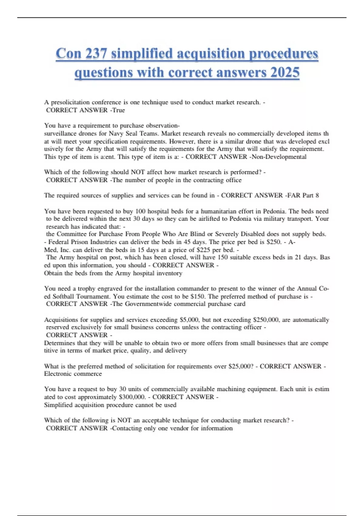 Con 237 simplified acquisition procedures questions with correct ...