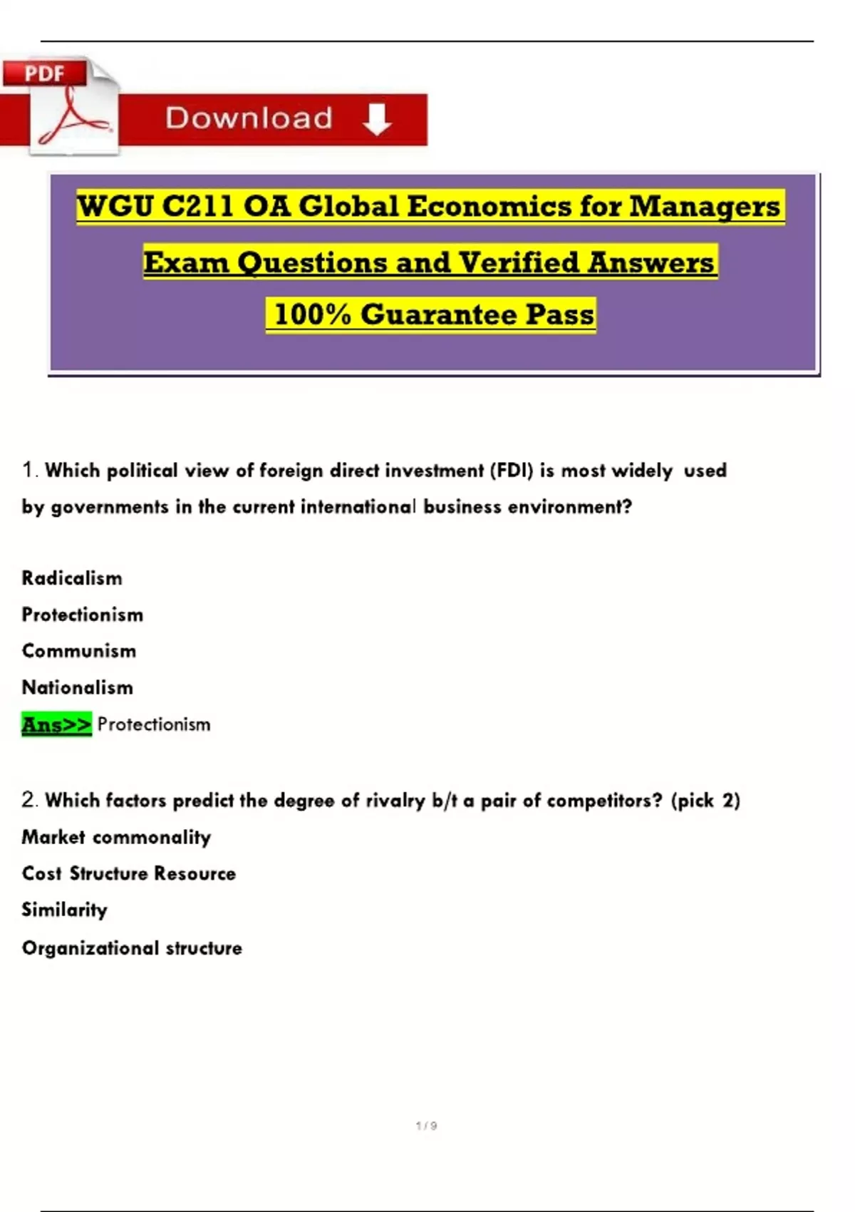 WGU C211 OA Questions & Answers | 180 Questions with 100% Correct ...