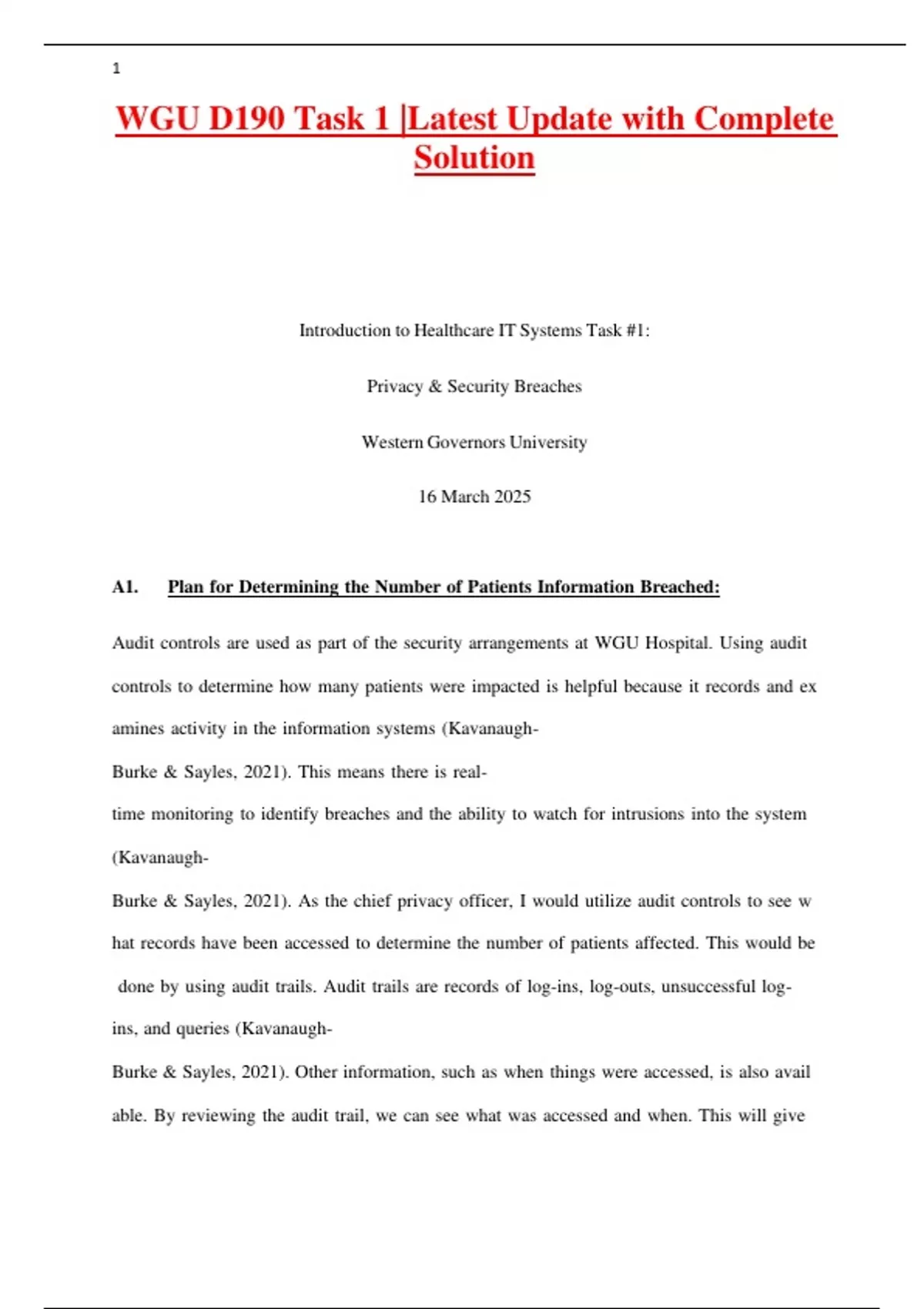 WGU D190 Task 1 |Latest Update with Complete Solution - D190 - Stuvia US