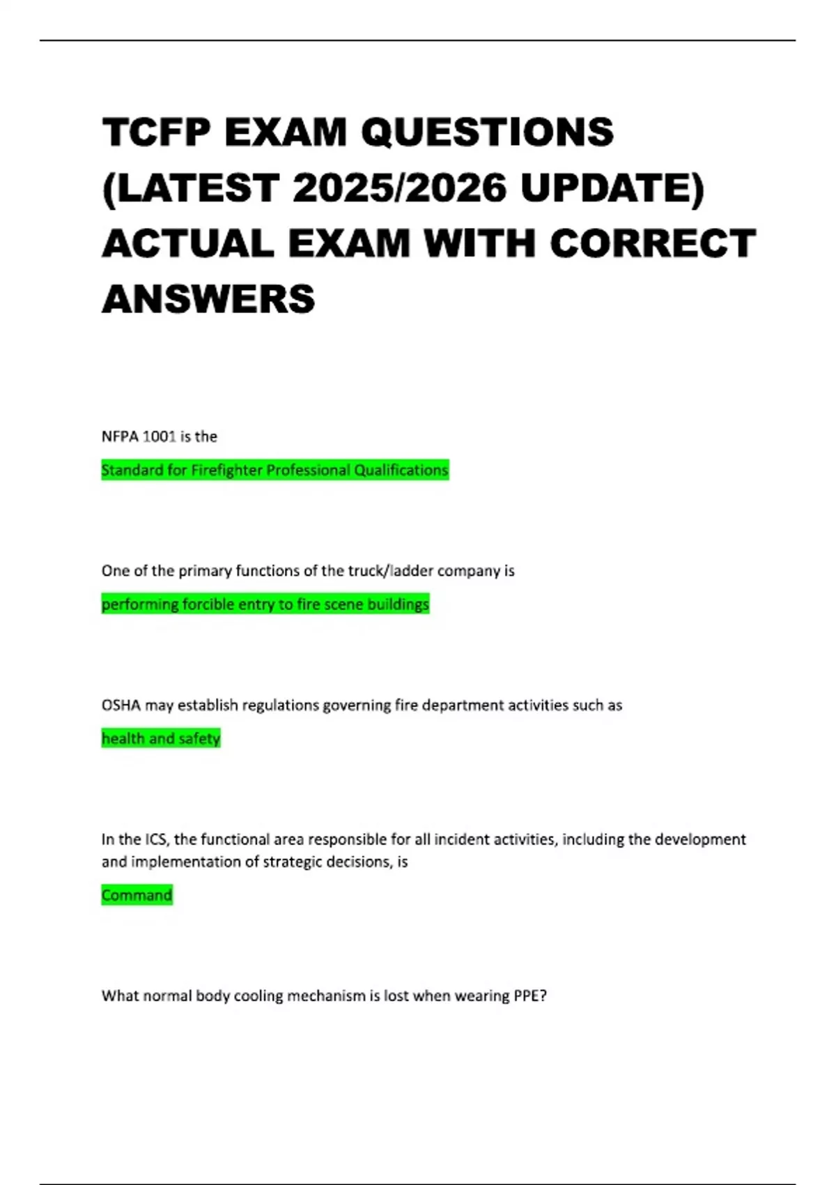 TCFP EXAM QUESTIONS (LATEST 2025/2026 UPDATE) ACTUAL EXAM WITH CORRECT ...
