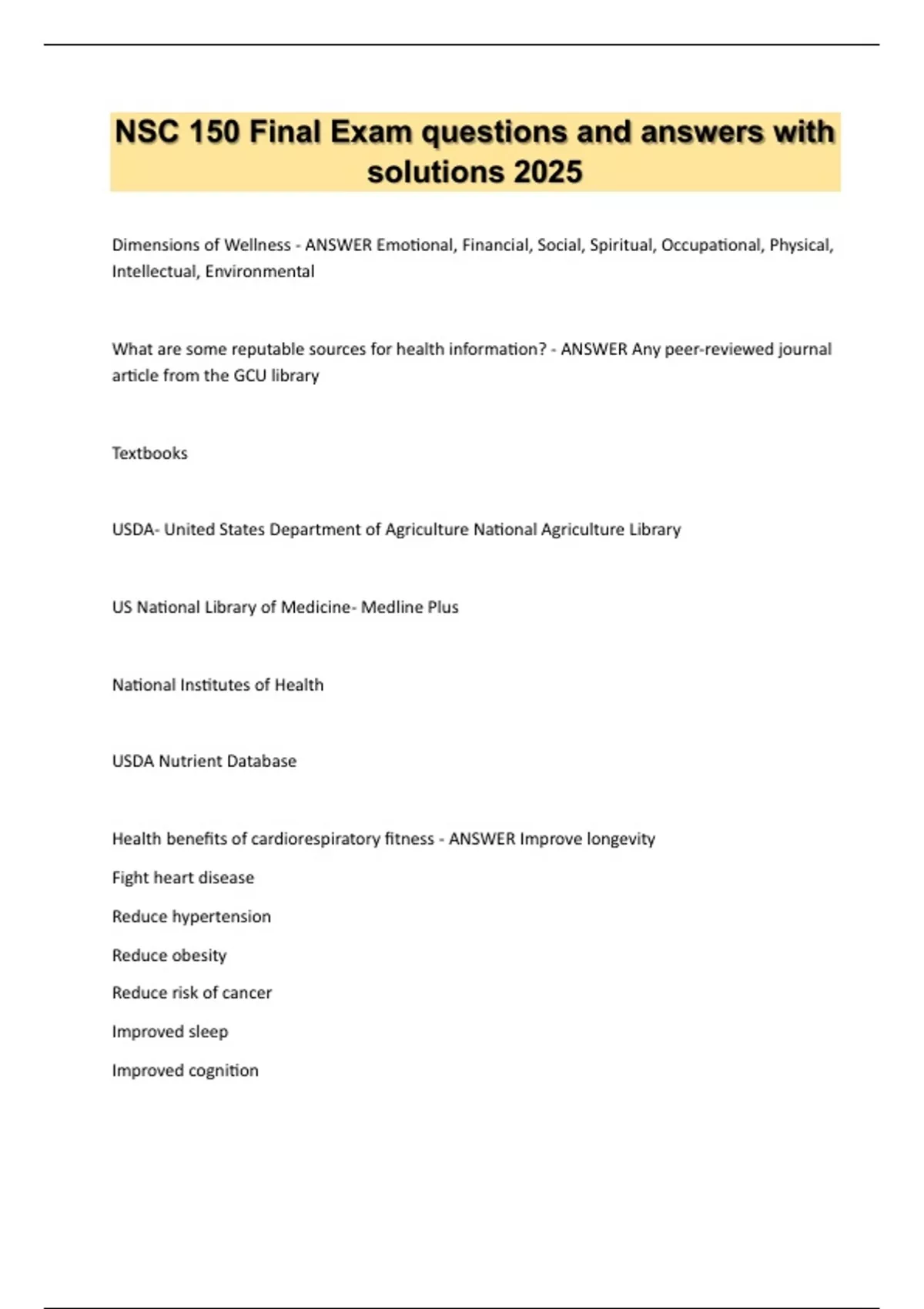 NSC 150 Final Exam questions and answers with solutions 2025. - PSYC ...
