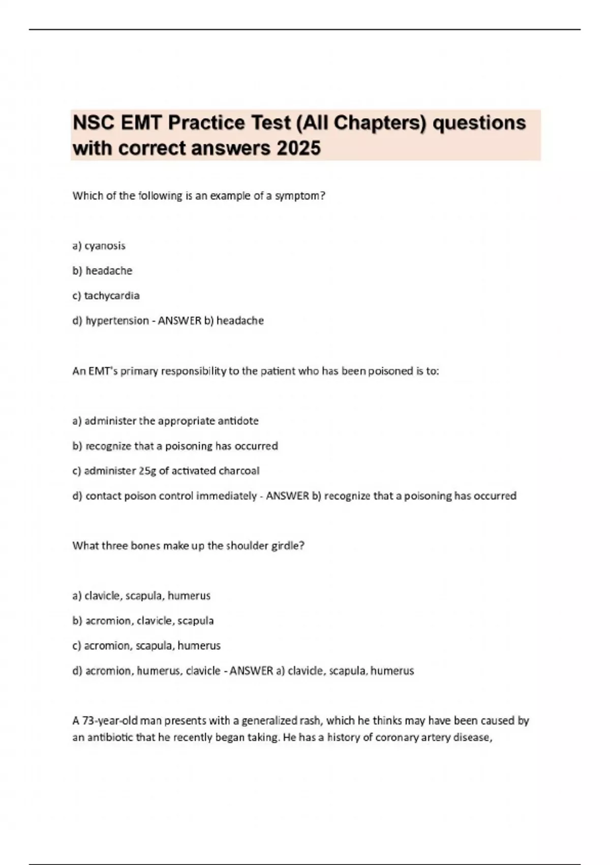 NSC EMT Practice Test (All Chapters) questions with correct answers ...