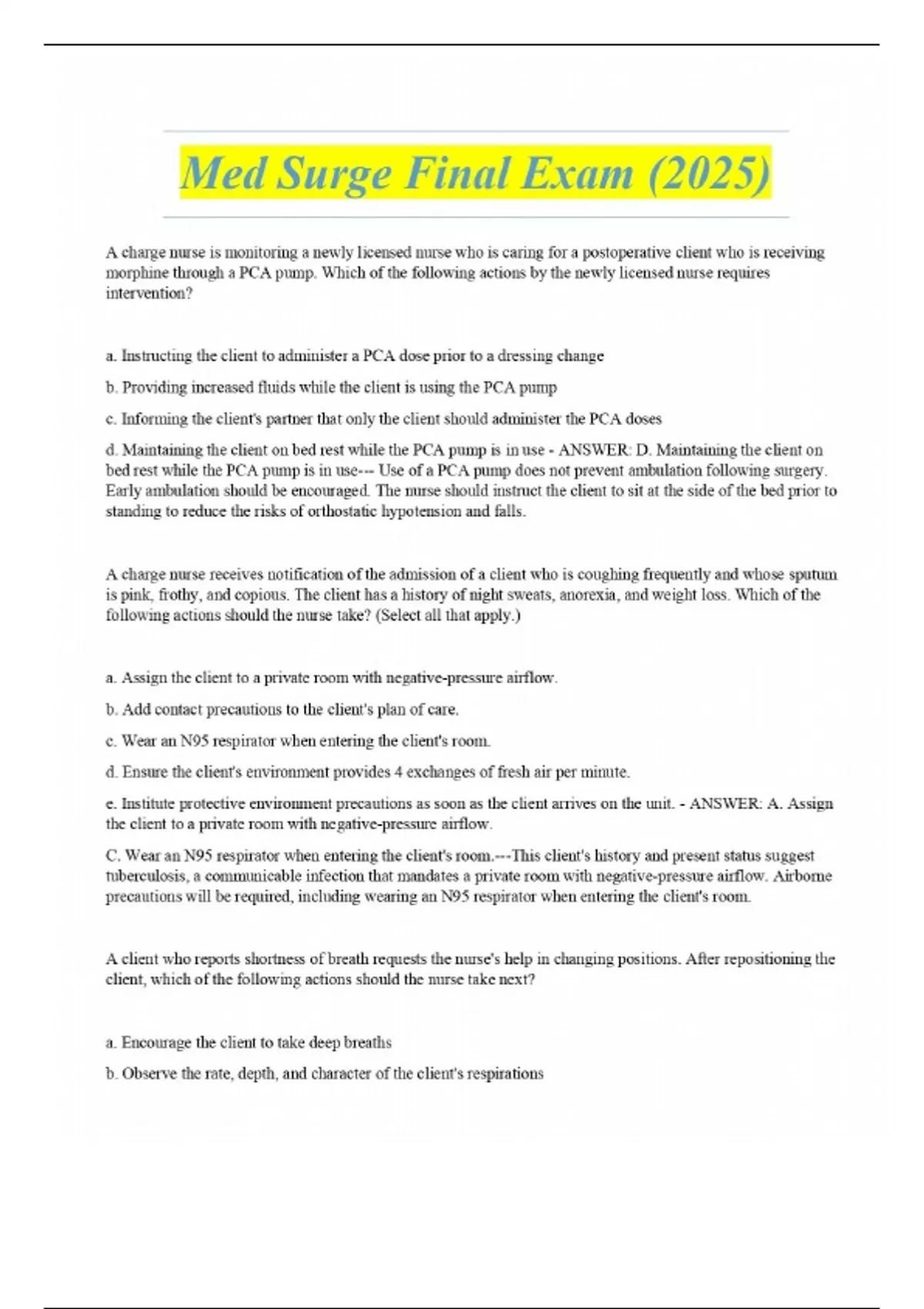 Med Surge Final Exam (2025) - Med Surge - Stuvia US