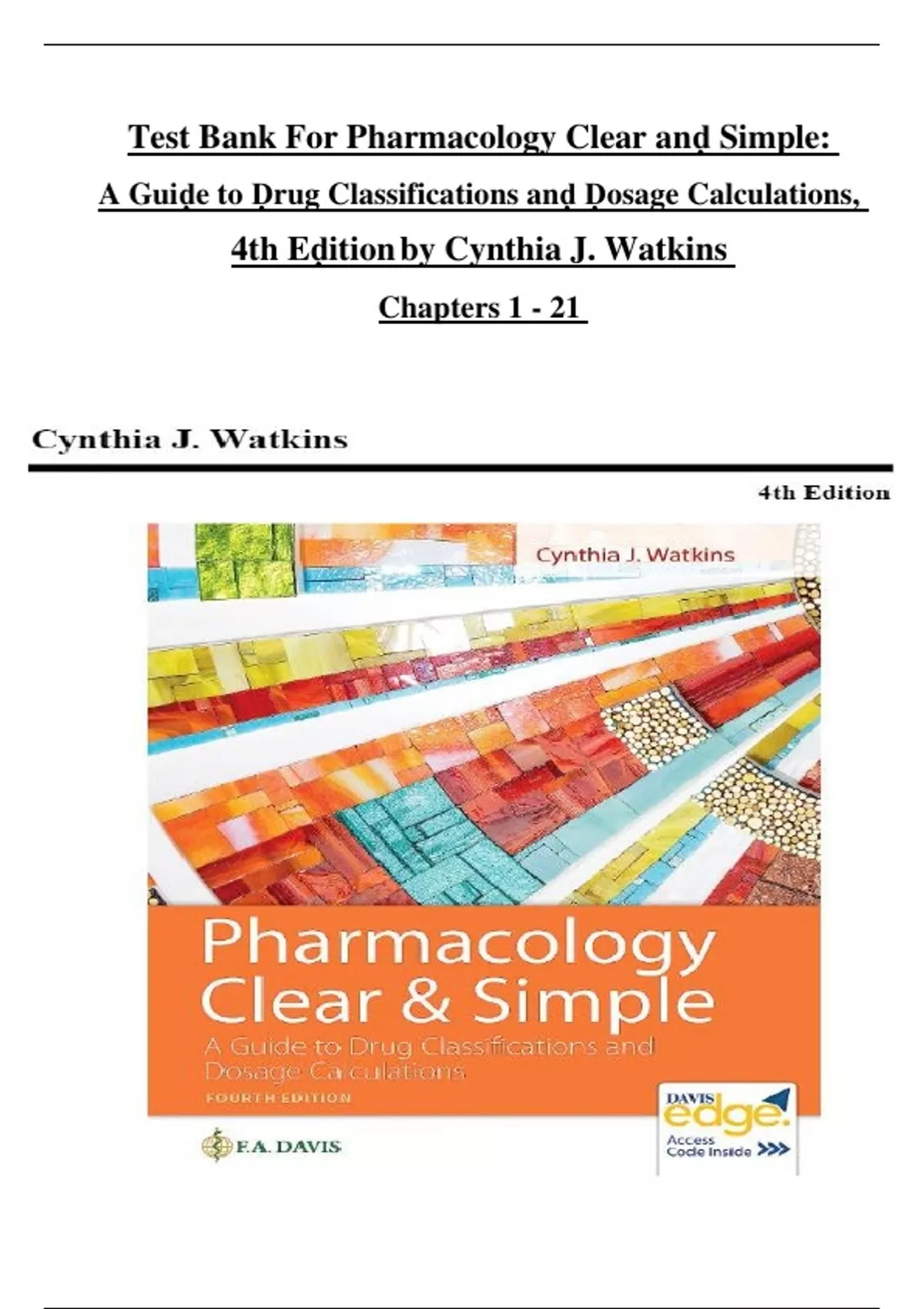 TEST BANK For Pharmacology Clear and Simple: A Guide to Drug ...