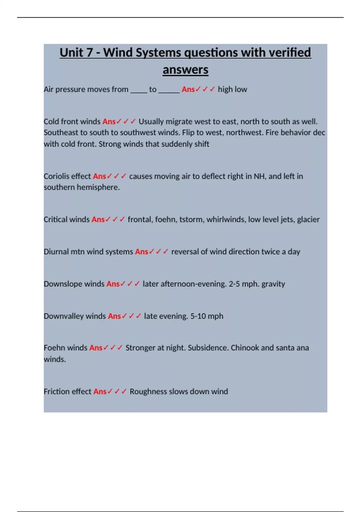 Unit 7 - Wind Systems questions with verified answers - S-290 - Stuvia US