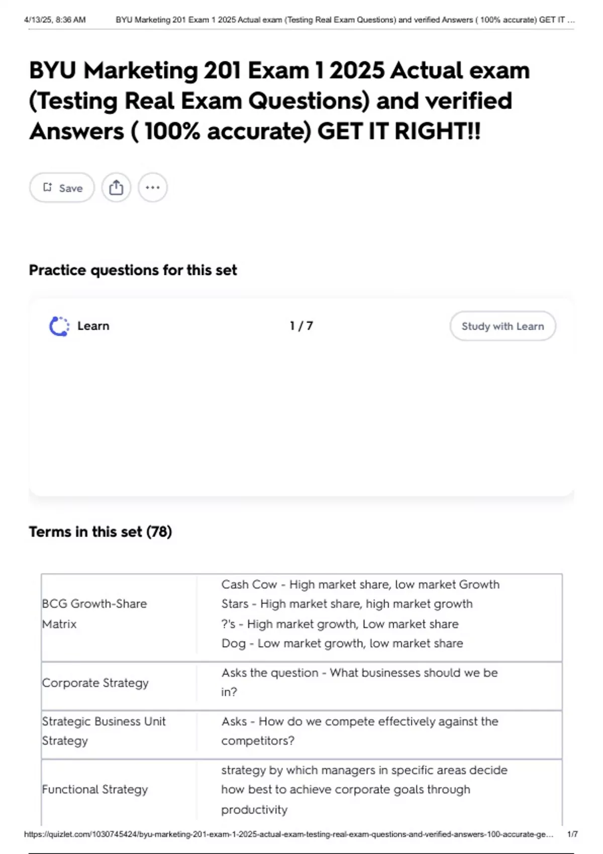 BYU Marketing 201 Exam 1 2025 Actual exam (Testing Real Exam Questions ...