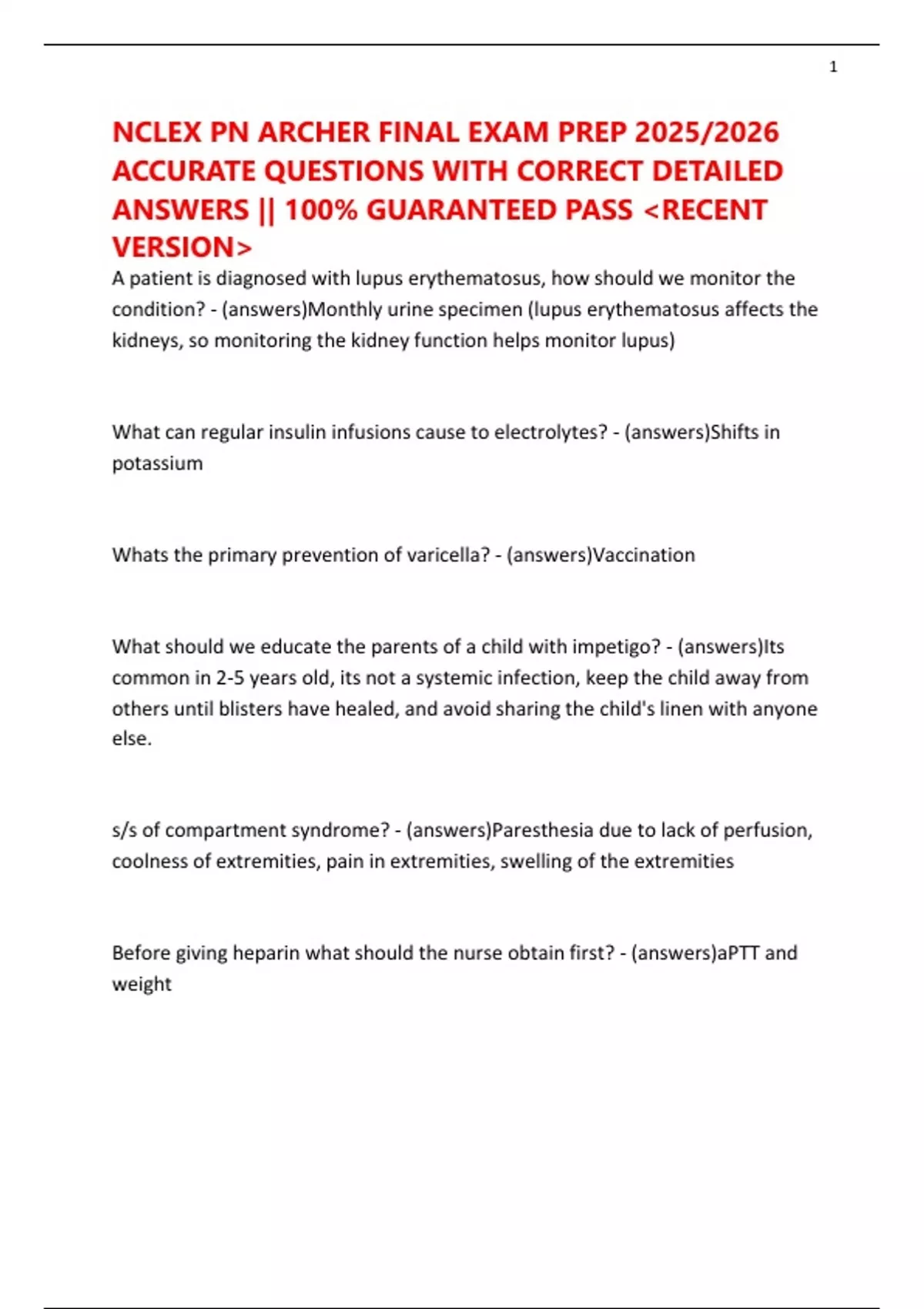 NCLEX PN ARCHER FINAL EXAM PREP 2025/2026 ACCURATE QUESTIONS WITH ...