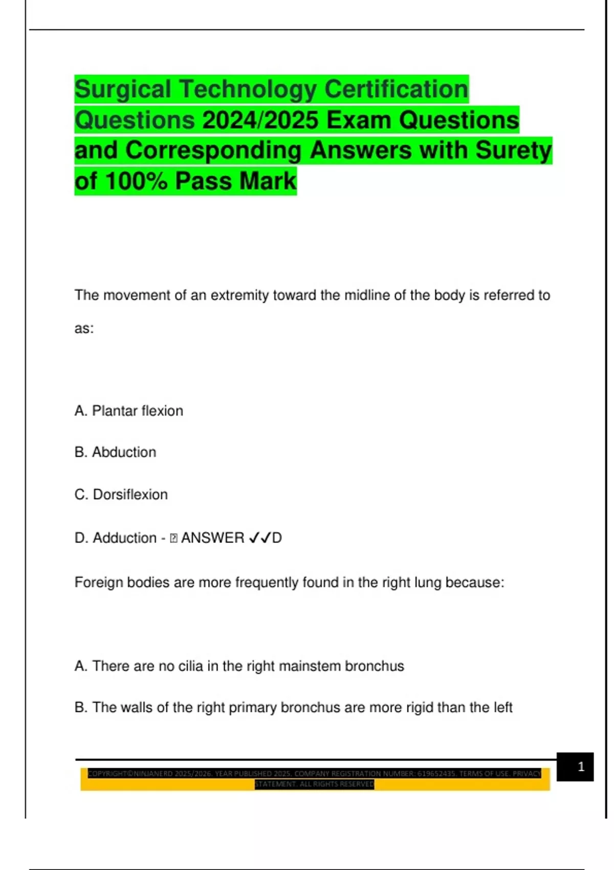 Surgical Technology Certification Questions 2024/2025 Exam Questions ...