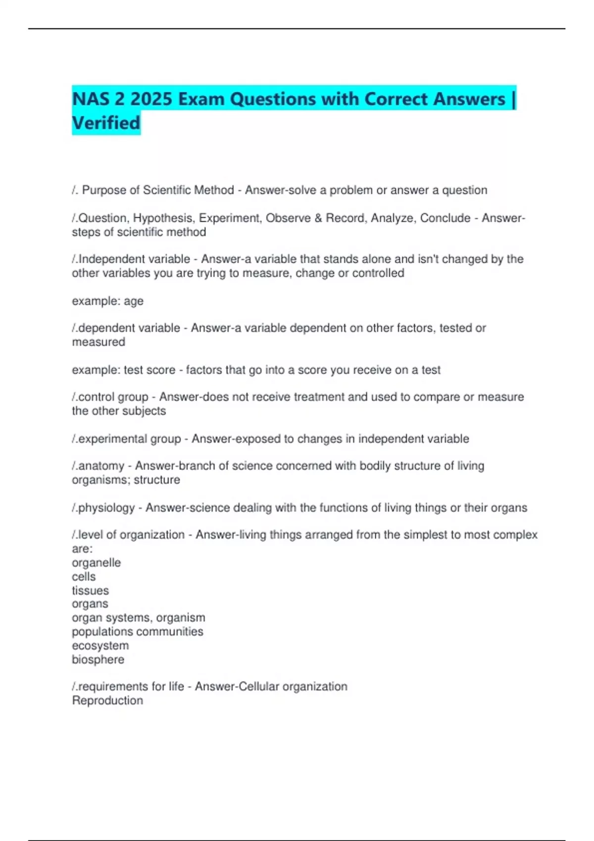 NAS 2 2025 Exam Questions with Correct Answers | Verified - NAS 2 ...