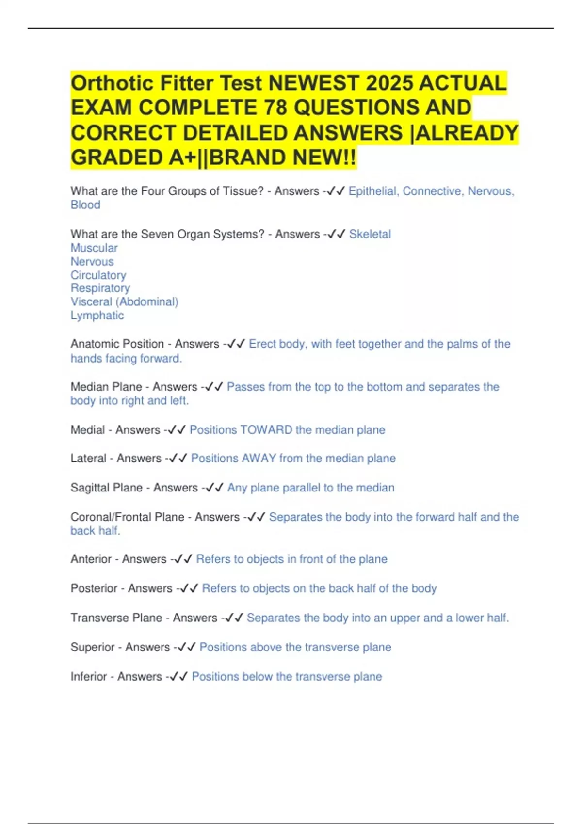 Orthotic Fitter Test NEWEST 2025 ACTUAL EXAM COMPLETE 78 QUESTIONS AND ...